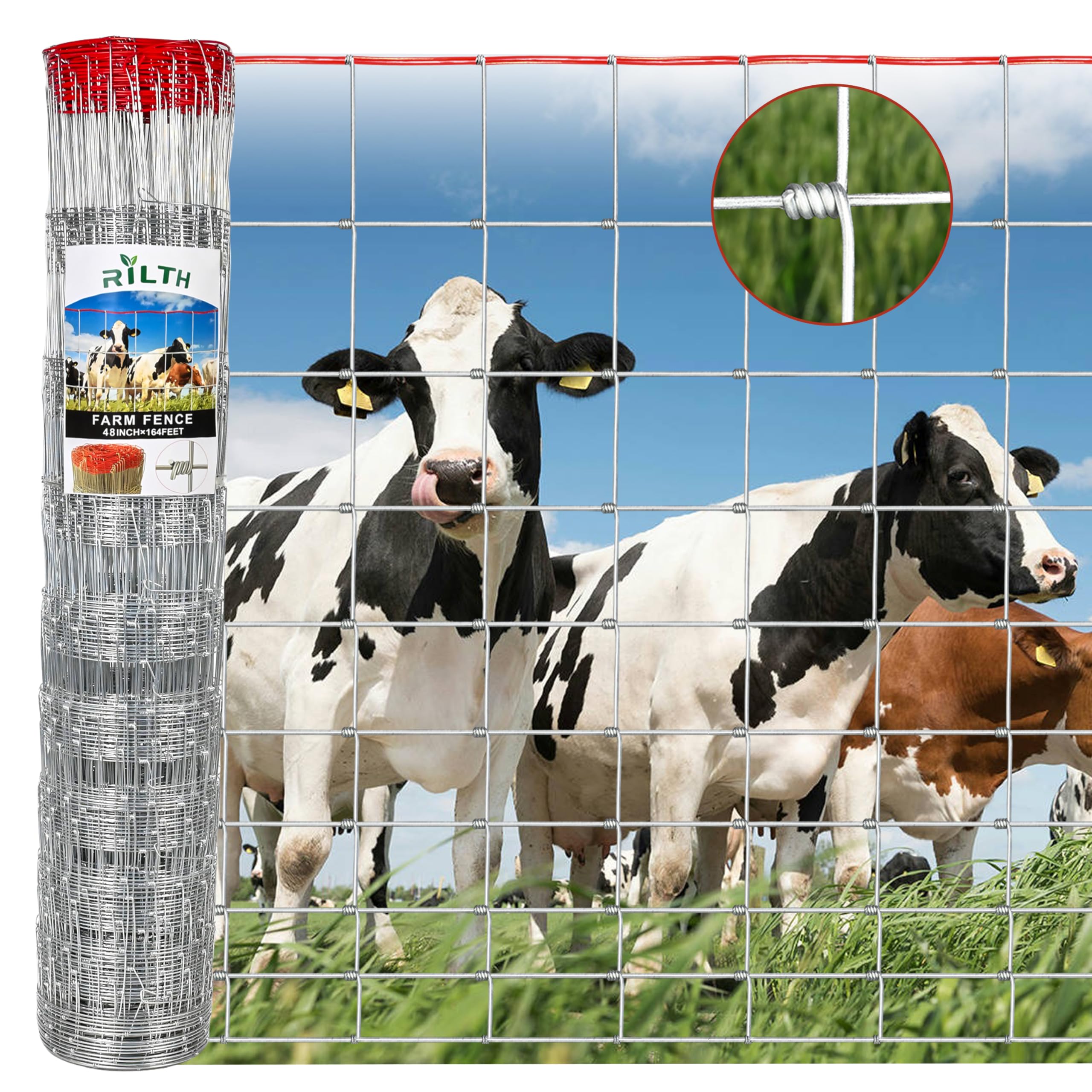 Farm Fence 4FT*164FT with Red Color on Top Wire, Woven Wire Fencing ...