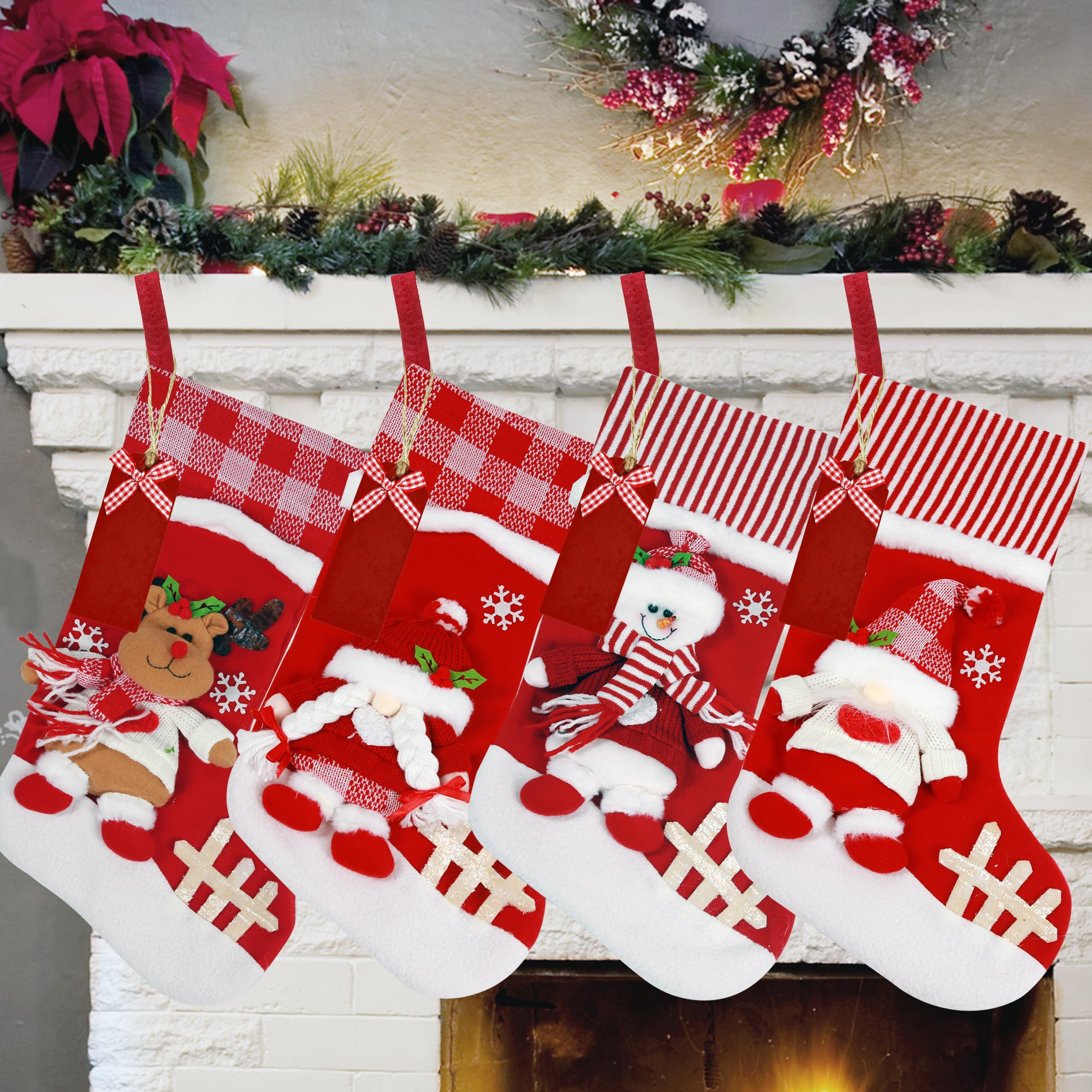 Amazon.com: Minetom Christmas Stockings, 4 Pack 18 Inches Hanging Xmas ...