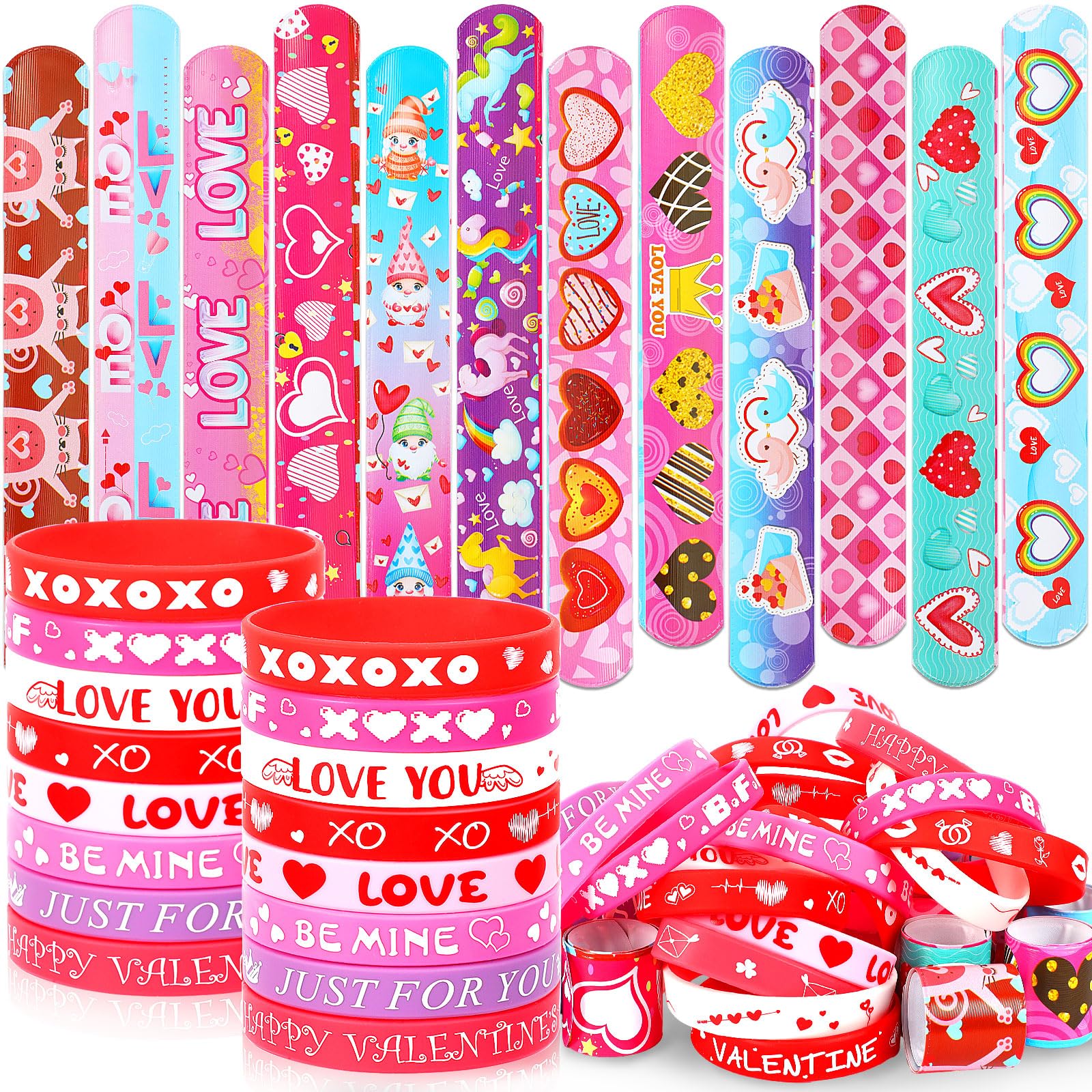 Amazon.com: JUNEBRUSHS 50Pcs Valentines Day Party Favors Slap Bracelets ...