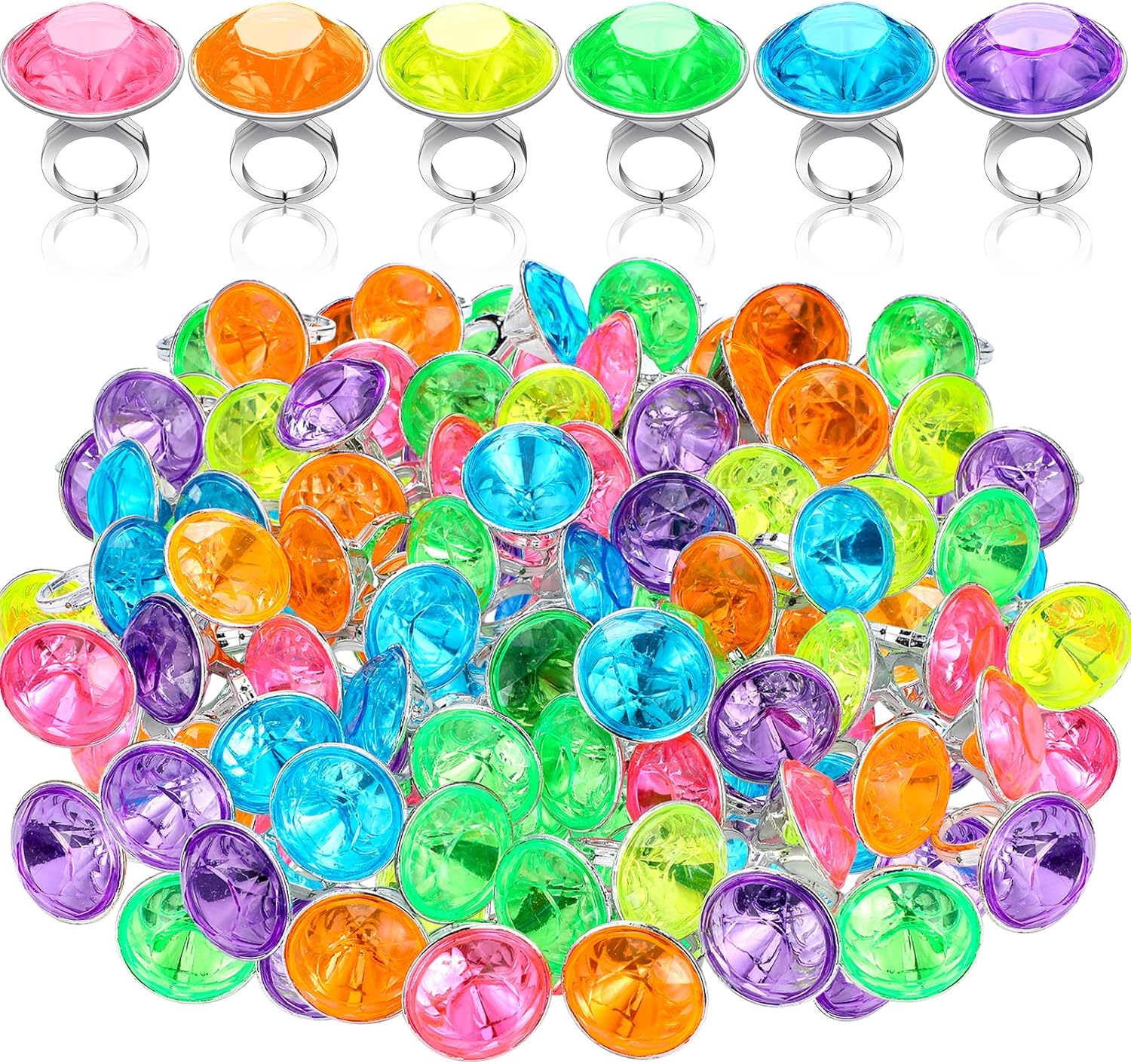 Amazon.com: Sureio 150 Pcs Plastic Diamond Ring Assorted Colors Glitter ...