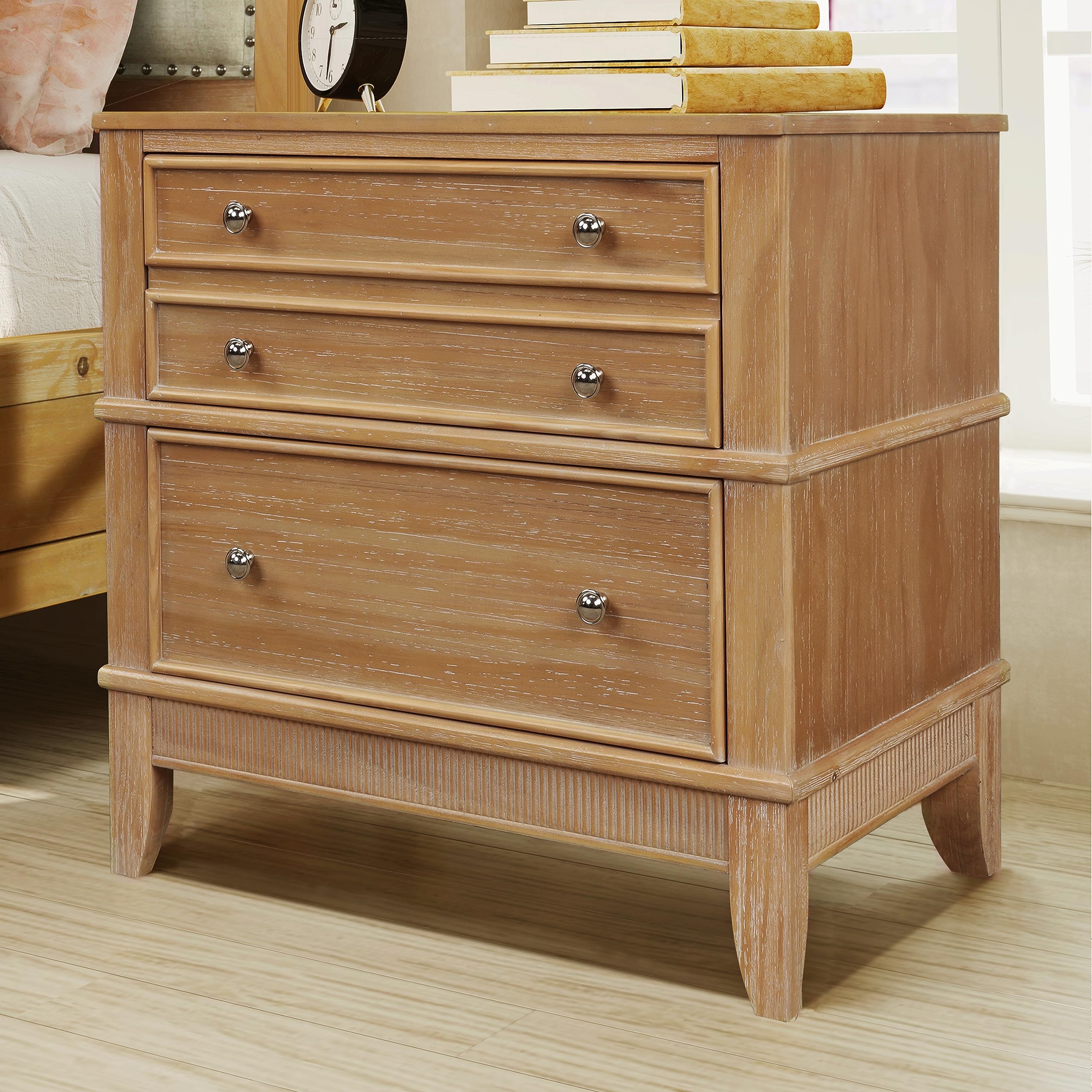 Amazon.com: Home Collection Bedside End Table with 3 Drawers, Wood Side ...