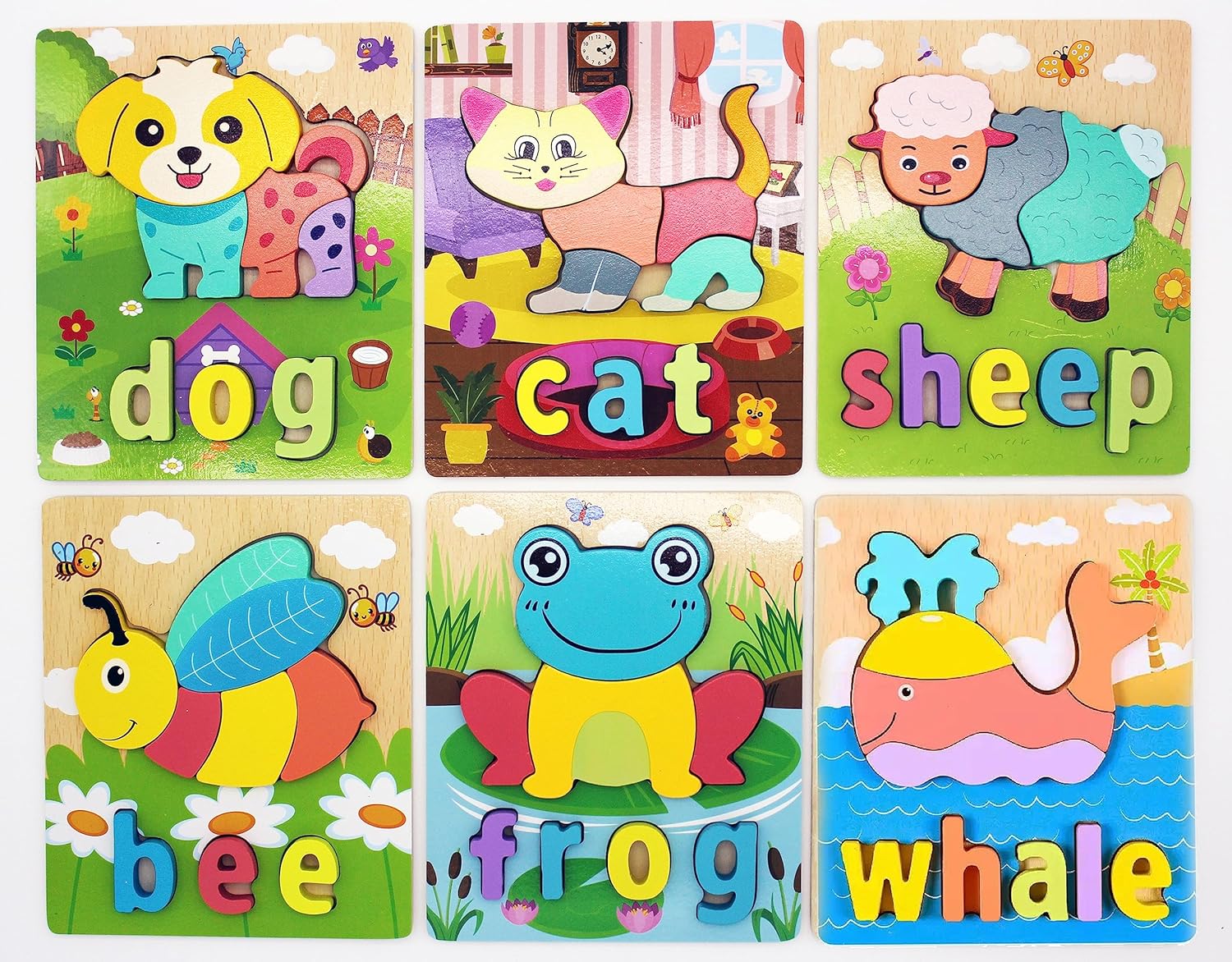 Amazon.com: 6-Pack Animal Alphabet Matching Wooden 3D Puzzle Toddler 3 ...