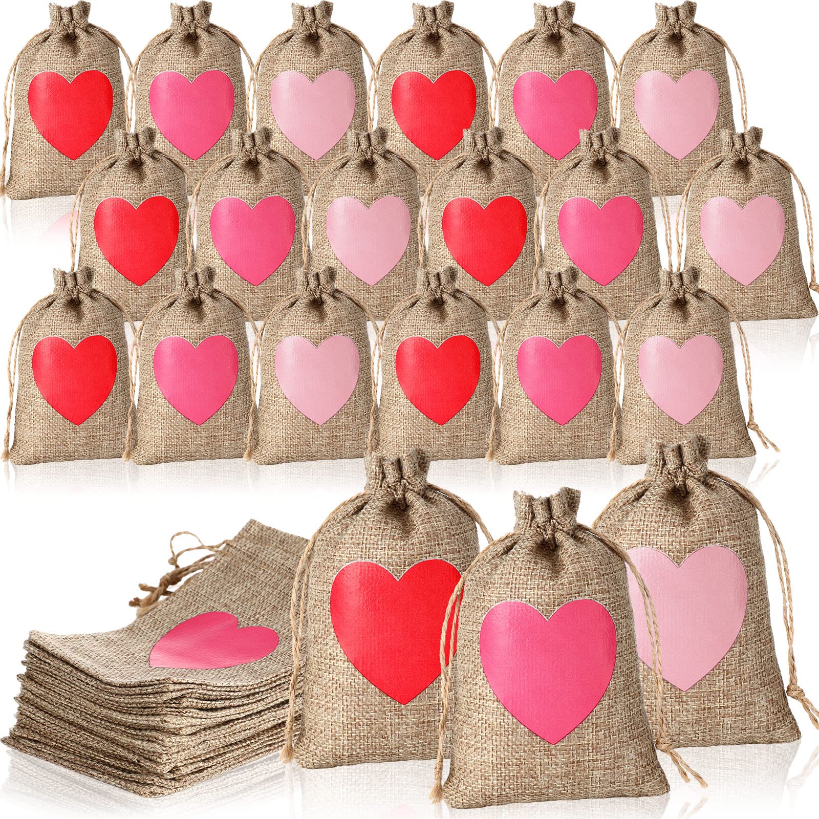 Amazon.com: Crtiin 24 Pieces Valentine's Day Burlap Gift Bags Heart ...