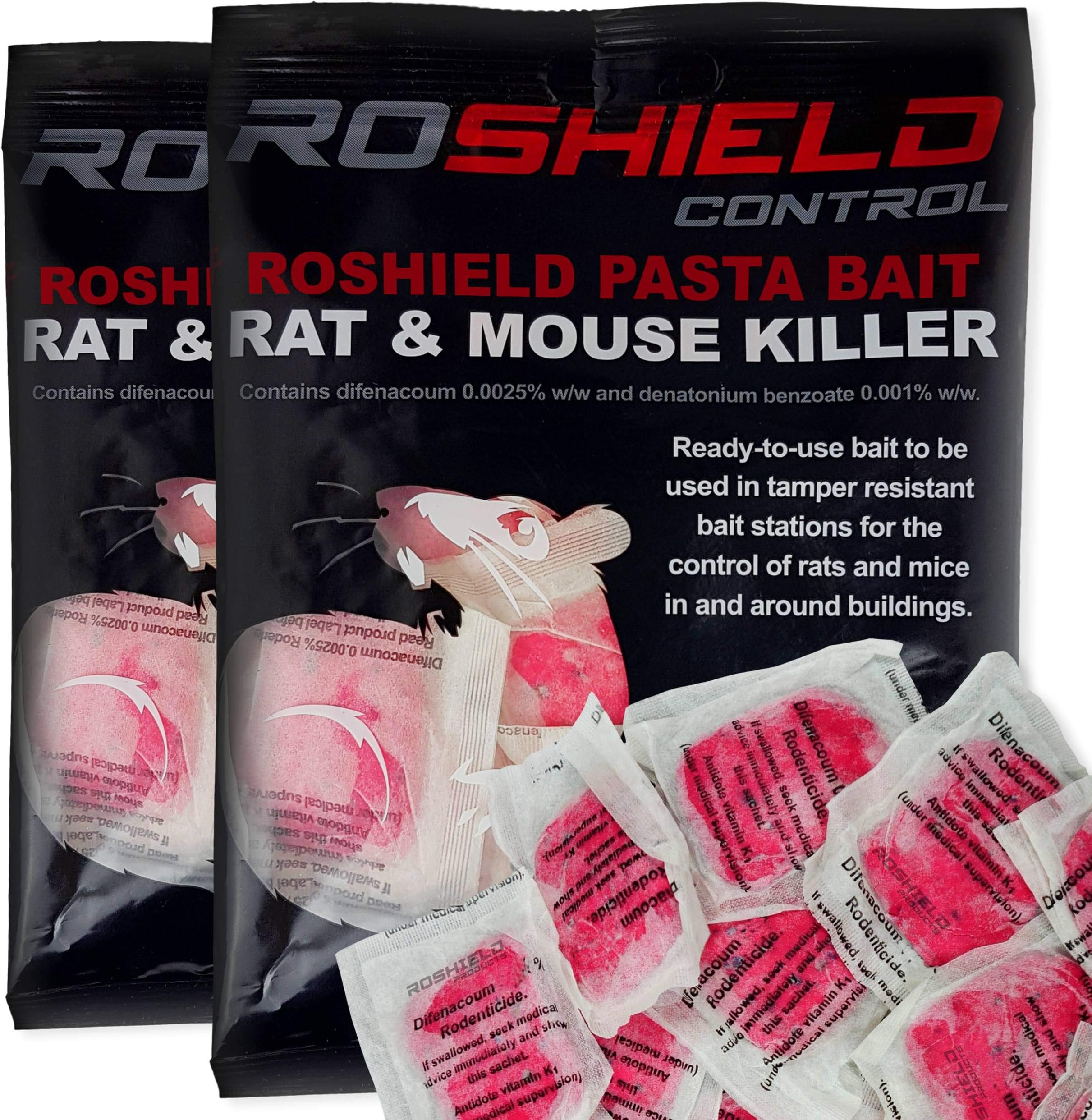 Roshield Black Tamper-Proof Mouse Bait Boxes & 15 Pasta Sachet Mice ...