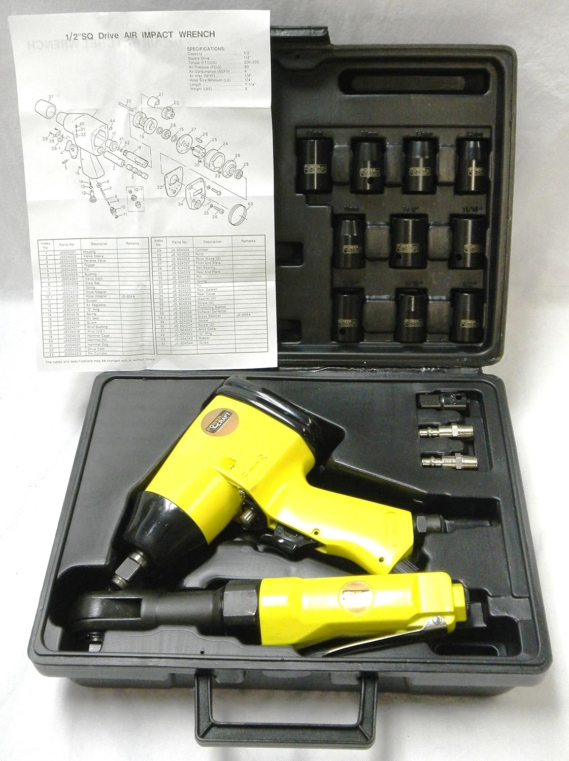PowerCraft - 16-Piece 1/2" Air Impact Wrench & 3/8" Ratchet Kit ...
