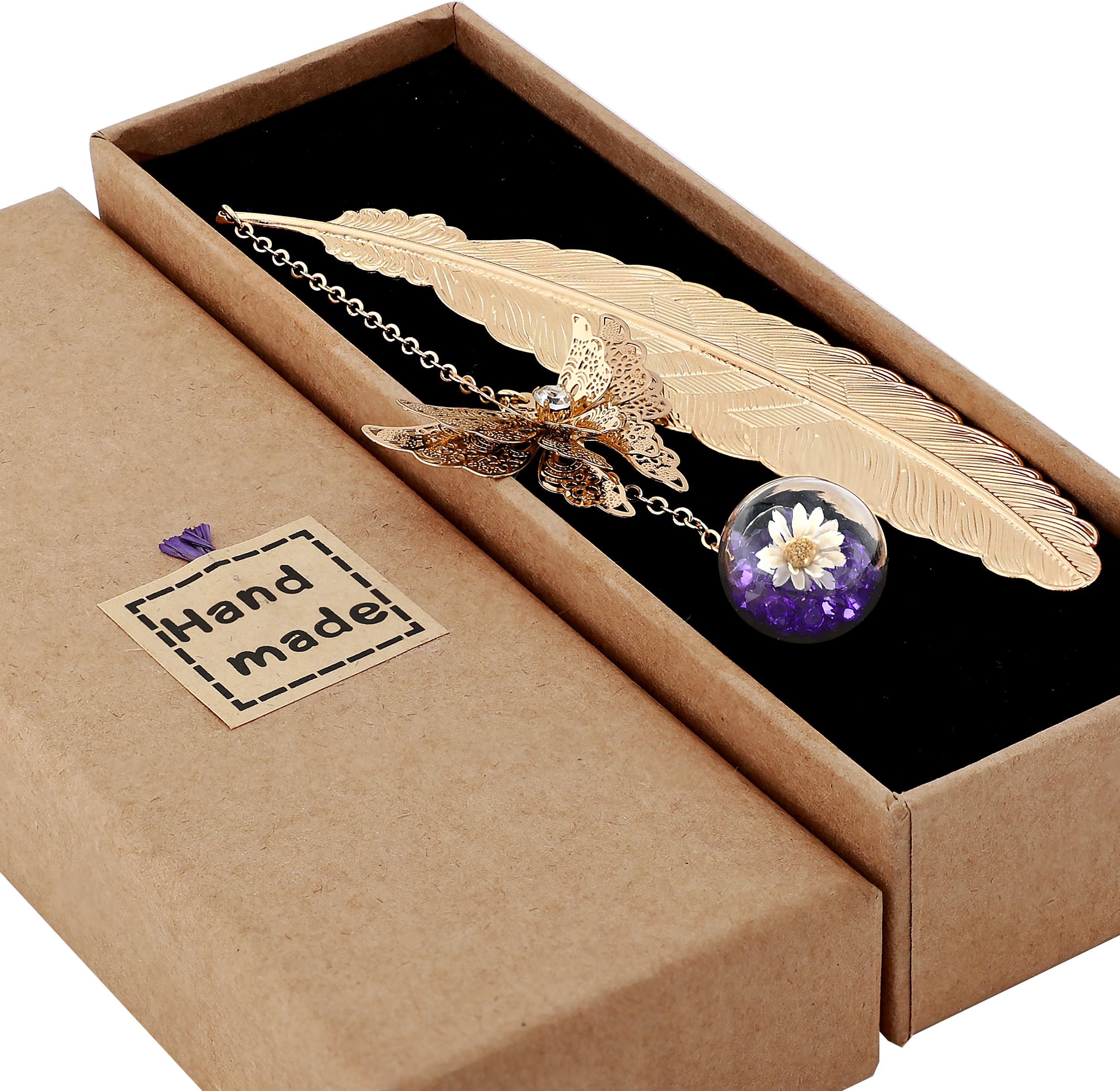 Amazon.com : 2 Pack Metal Feather Bookmark with Gifts Box,Funny ...