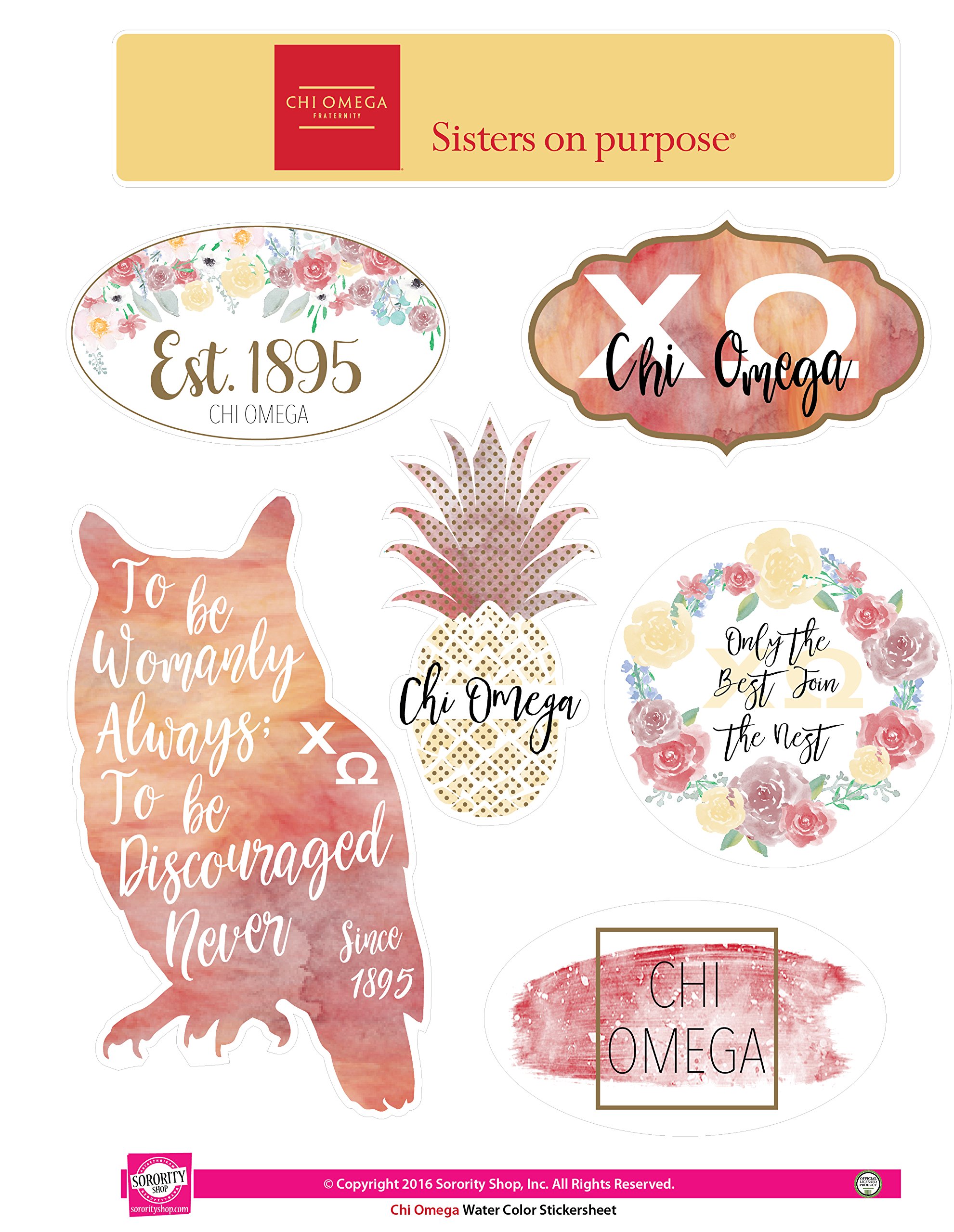 Amazon.com: Chi Omega - Sticker Sheet - Watercolor Theme : Arts, Crafts ...