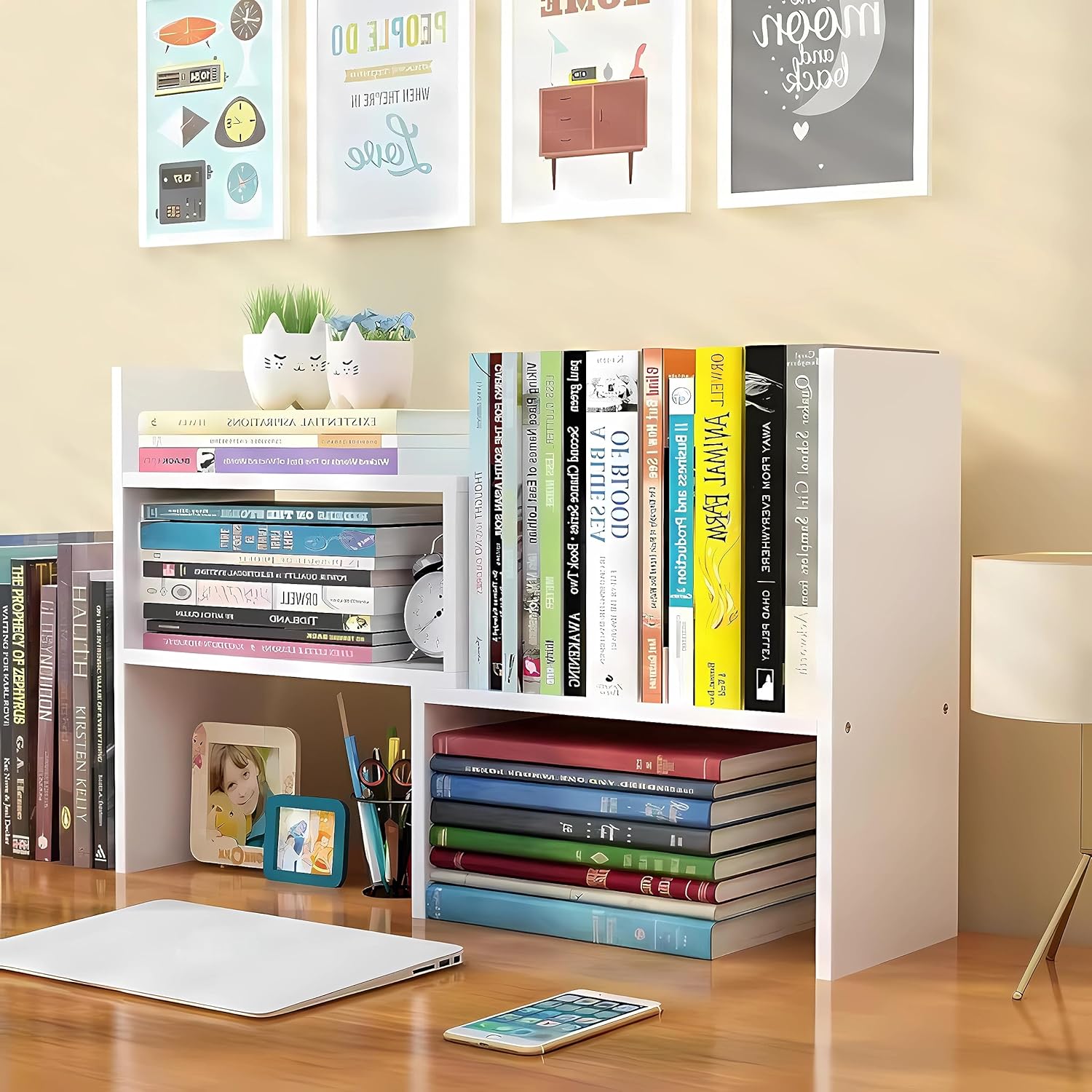 Hbluefat Desktop Organizer Shelf, Small Desk Bookshelf, Mini Wood ...