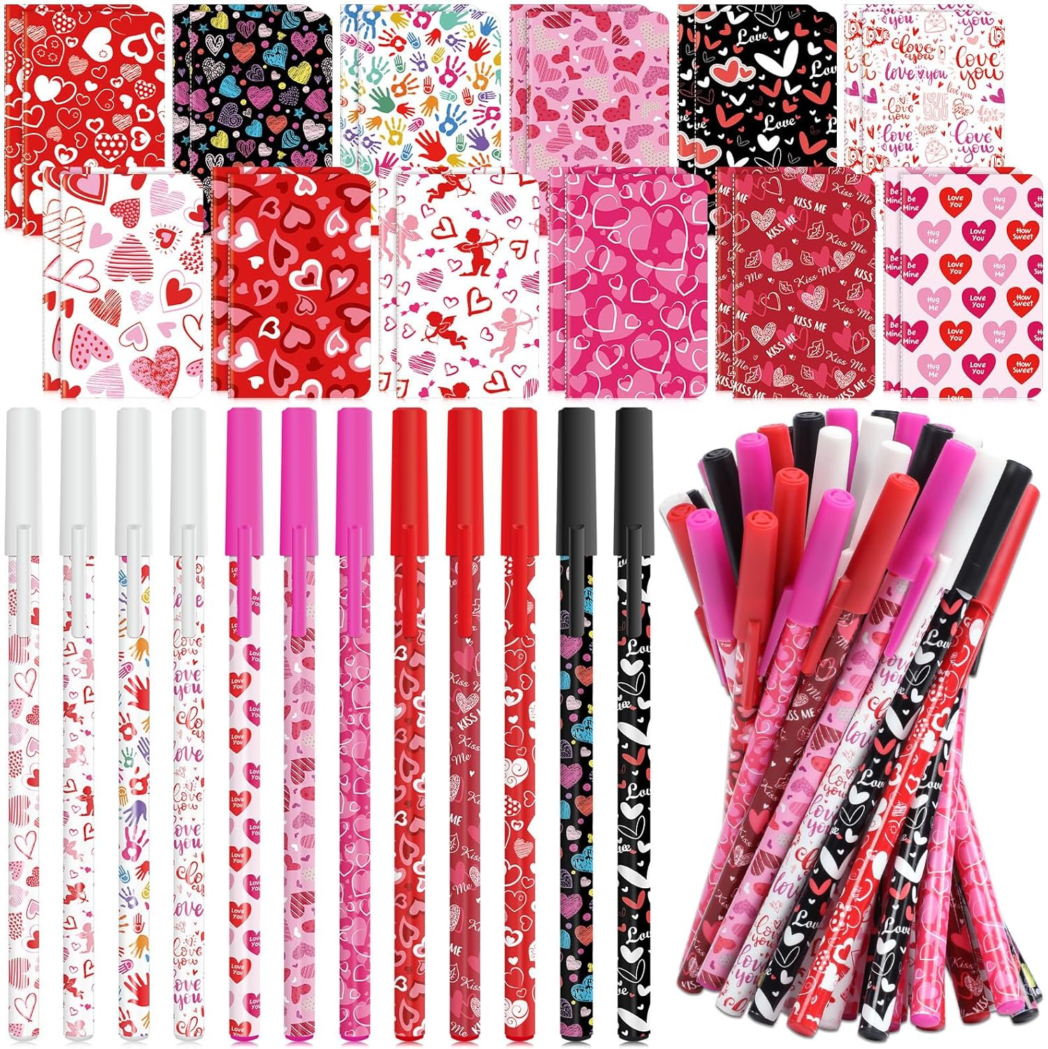 Amazon.com : Faccito 48 Pack Valentine's Day Pens with Notebooks Heart ...