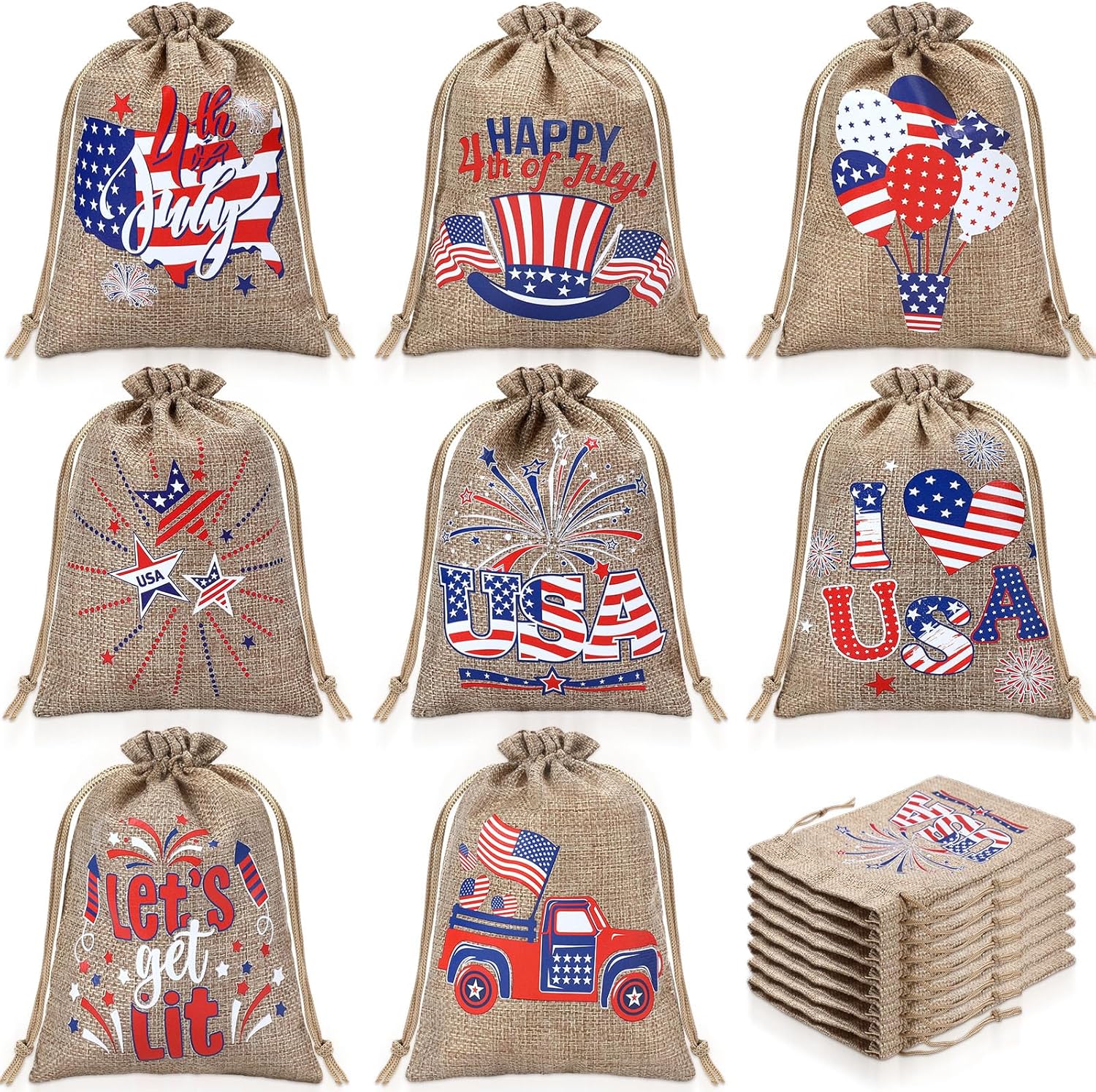 Amazon.com: 24 Pieces 4th of July Bag Patriotic Drawstring Burlap Bags ...