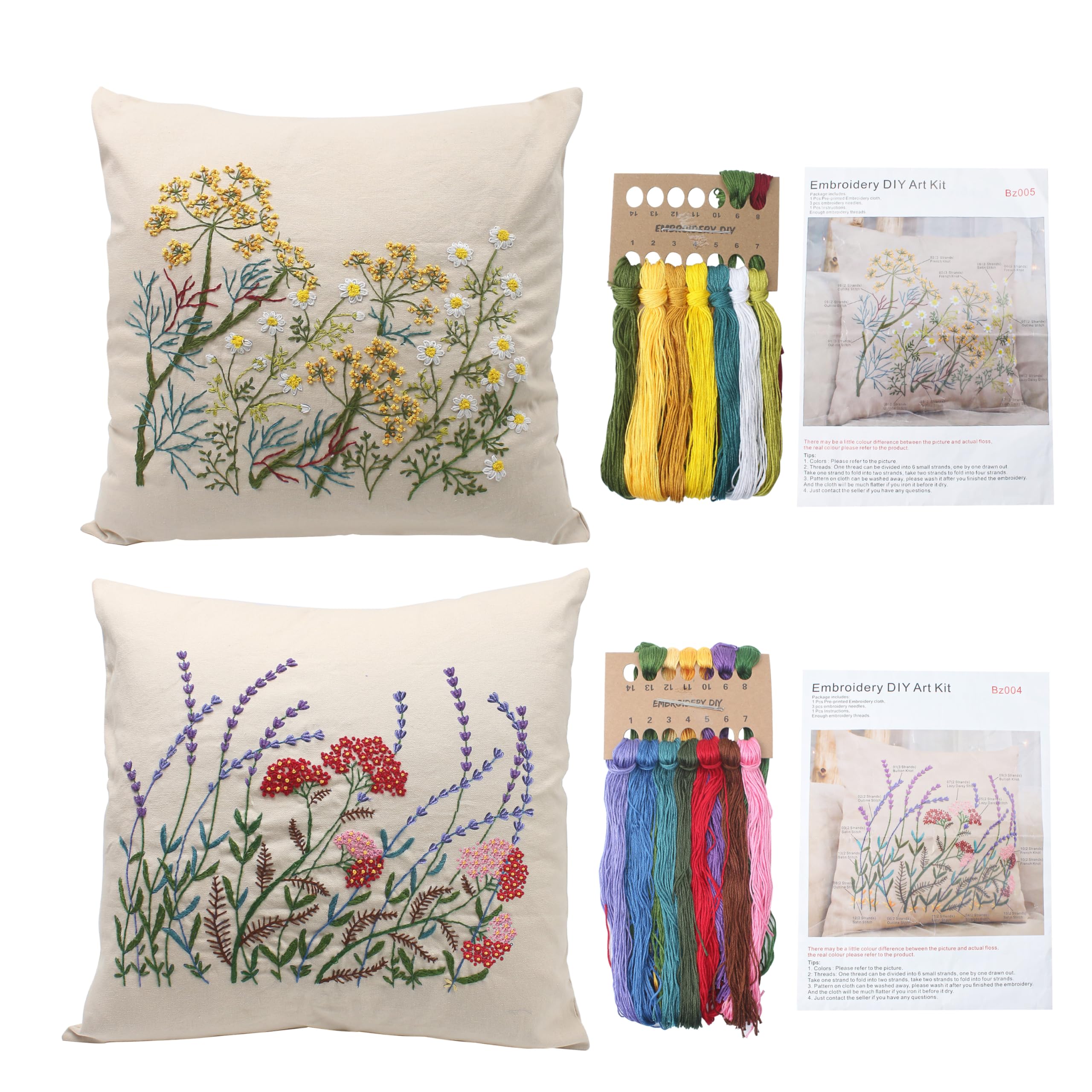 Amazon.com: 2 Set of Embroidery Pillow Kit Including Pillowcase Cover ...