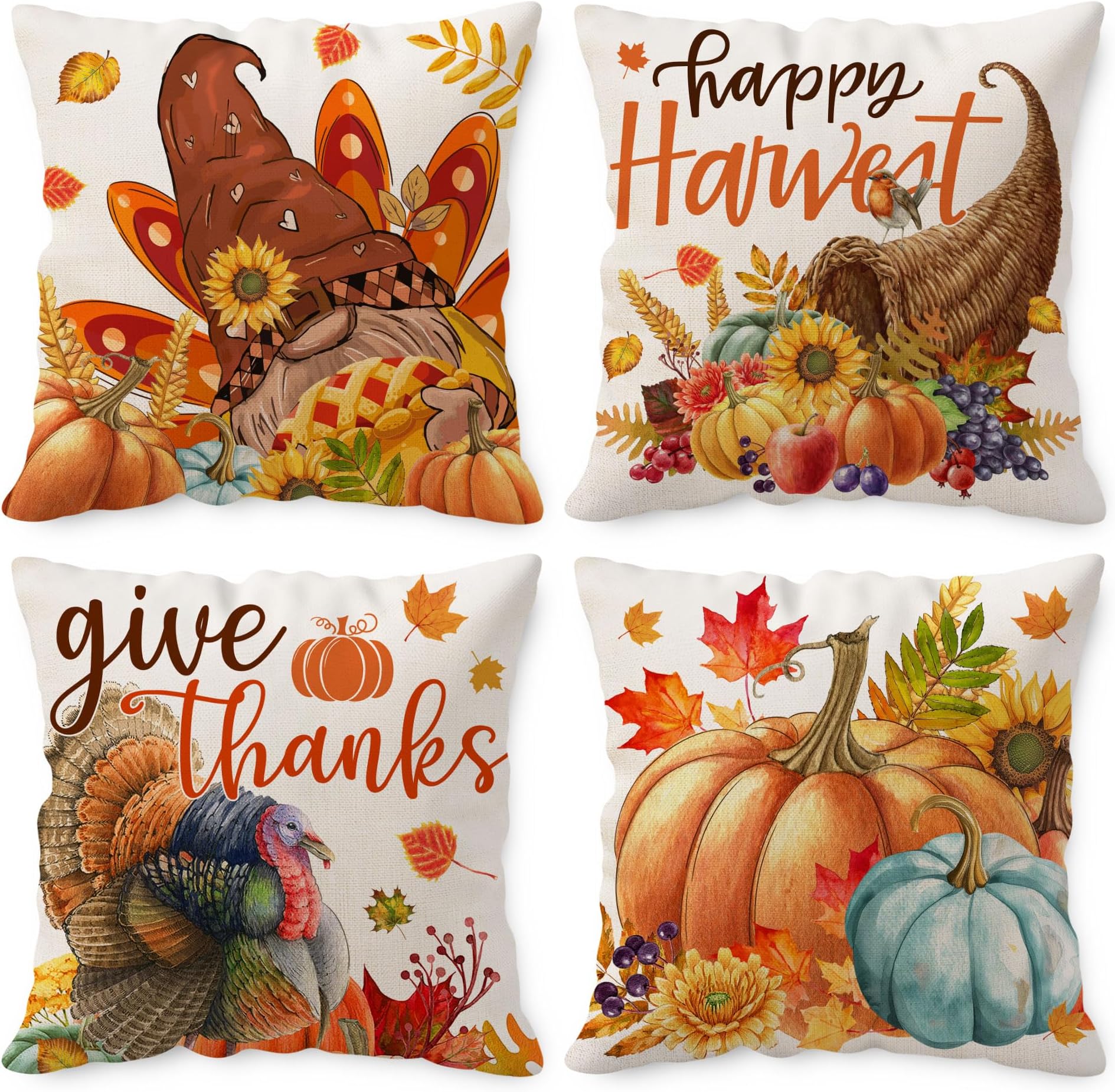 Amazon.com: Unibyby Thanksgiving Pillow Covers 18x18 Set of 4 Turkey ...
