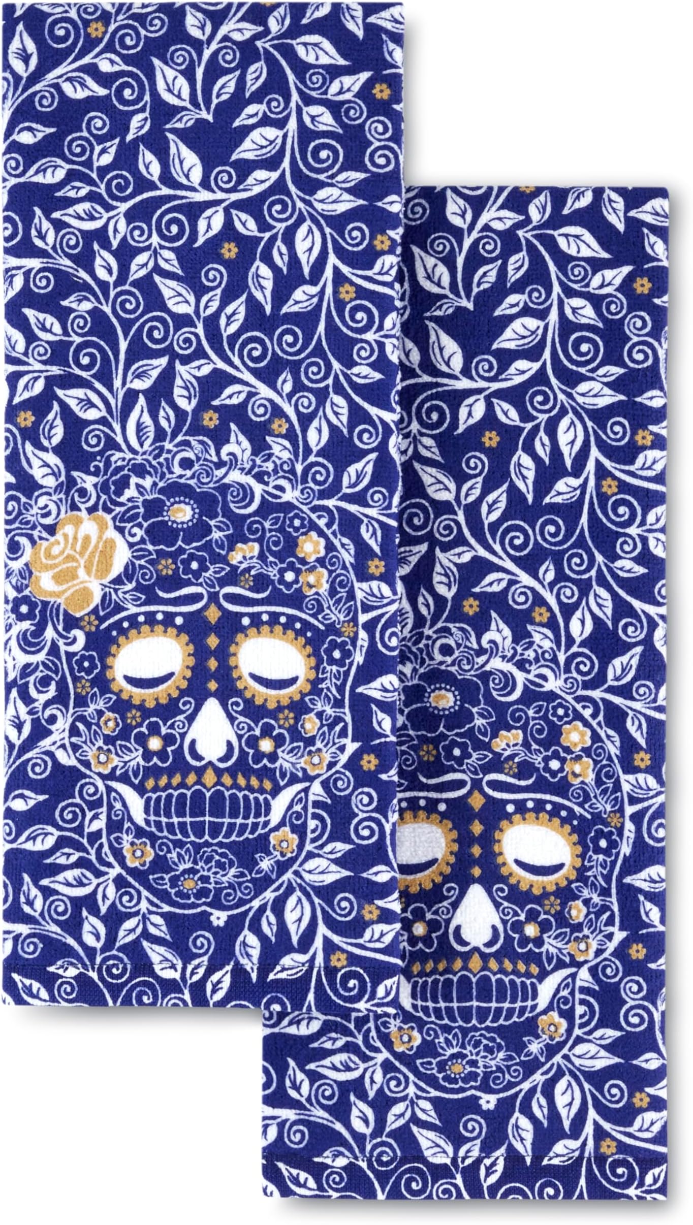 Amazon.com: Fiesta Skull & Vine Kitchen Towel 2-Pack Set, Dark Blue ...