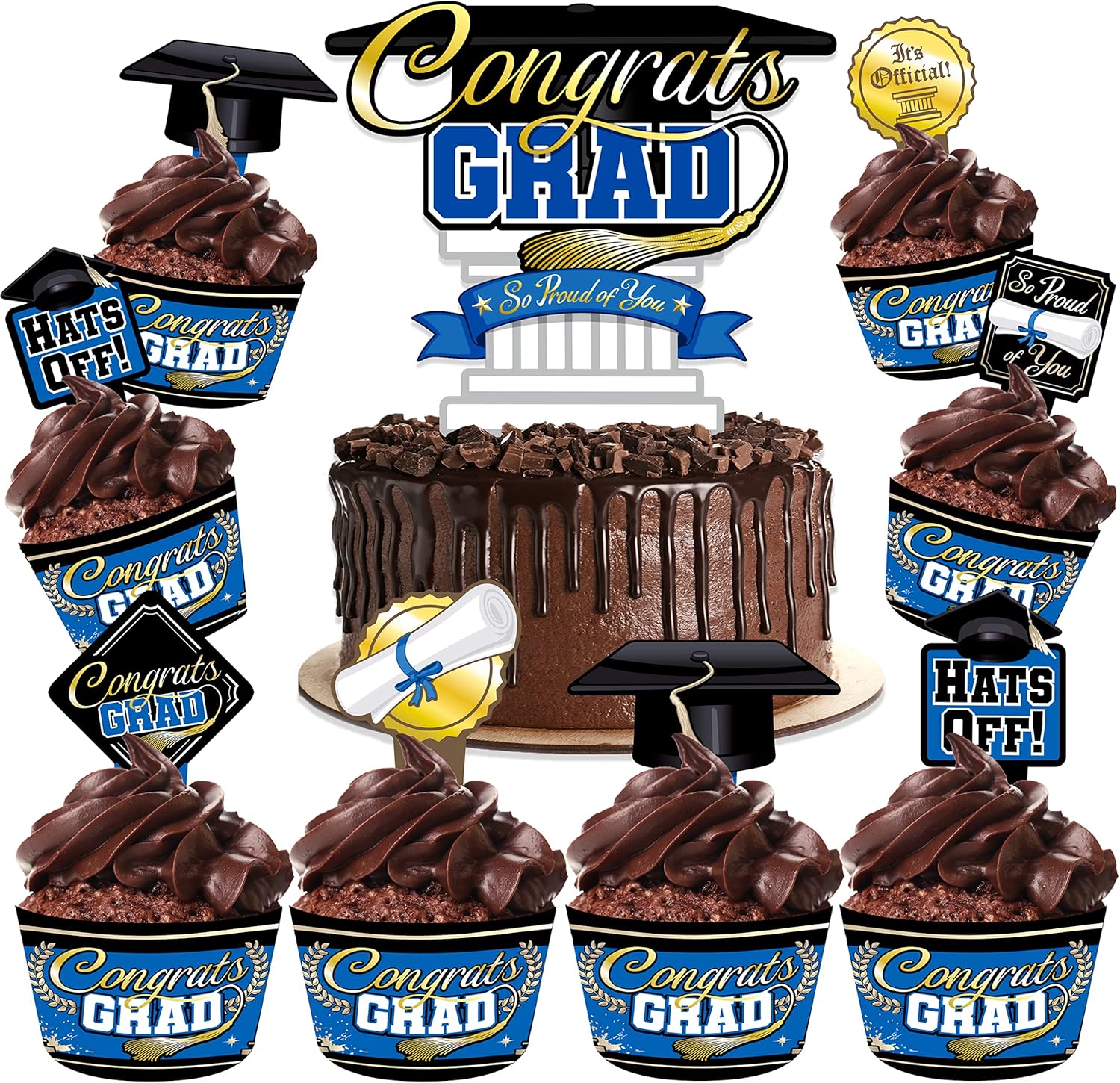Amazon.com: Treasures Gifted Blue Graduation Cake Topper 2023-1 ...