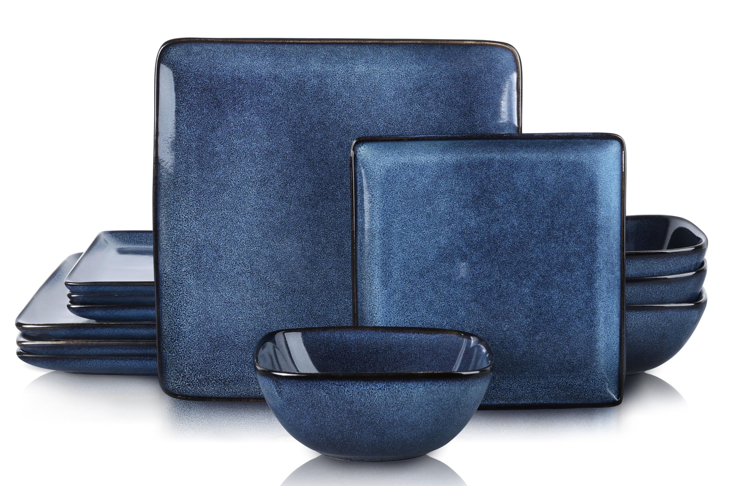 Amazon.com | E-far Square Plates and Bowls Sets, 12-Piece Stoneware ...