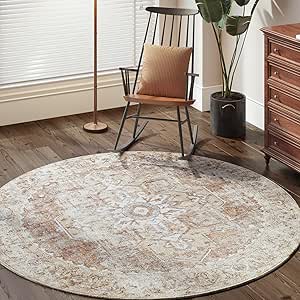 JINCHAN Round Rug 6ft Washable Area Rug Vintage Indoor Floor Cover ...