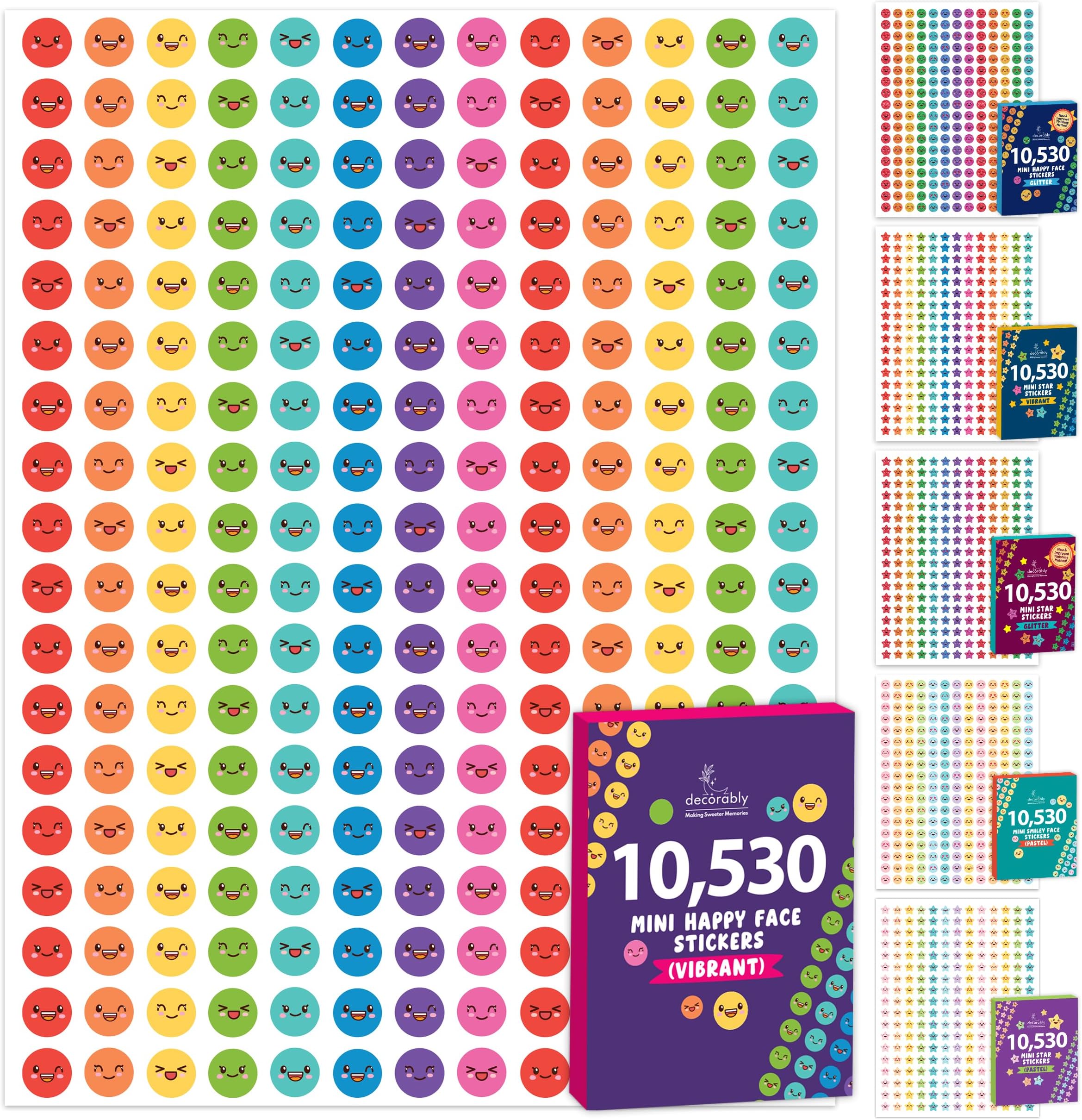 Amazon.com : Decorably Happy Face Stickers for Kids - 10,530 Small ...