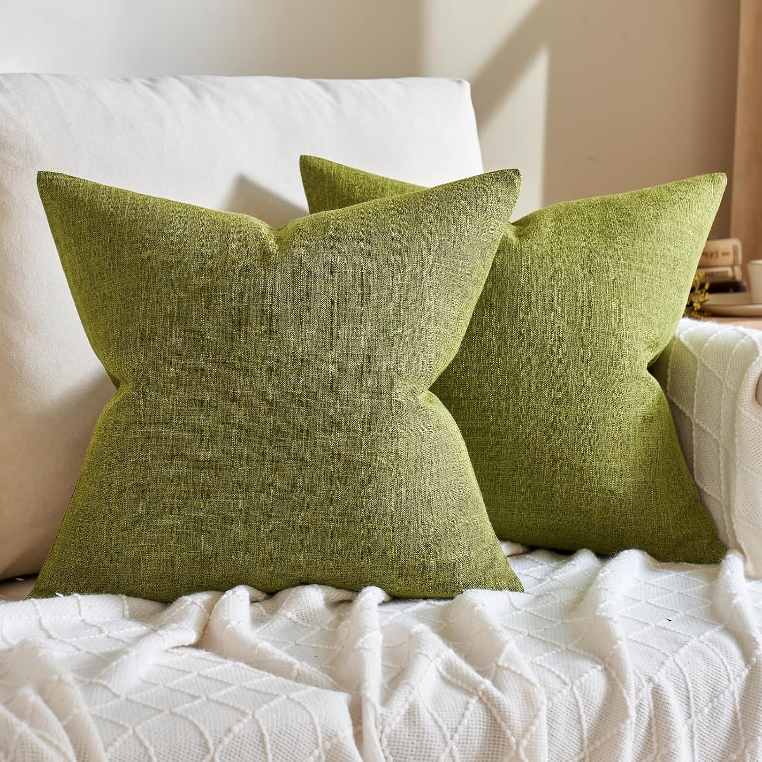 Amazon.com: ANRODUO Pack of 2 Green Decorative Linen Burlap Throw ...