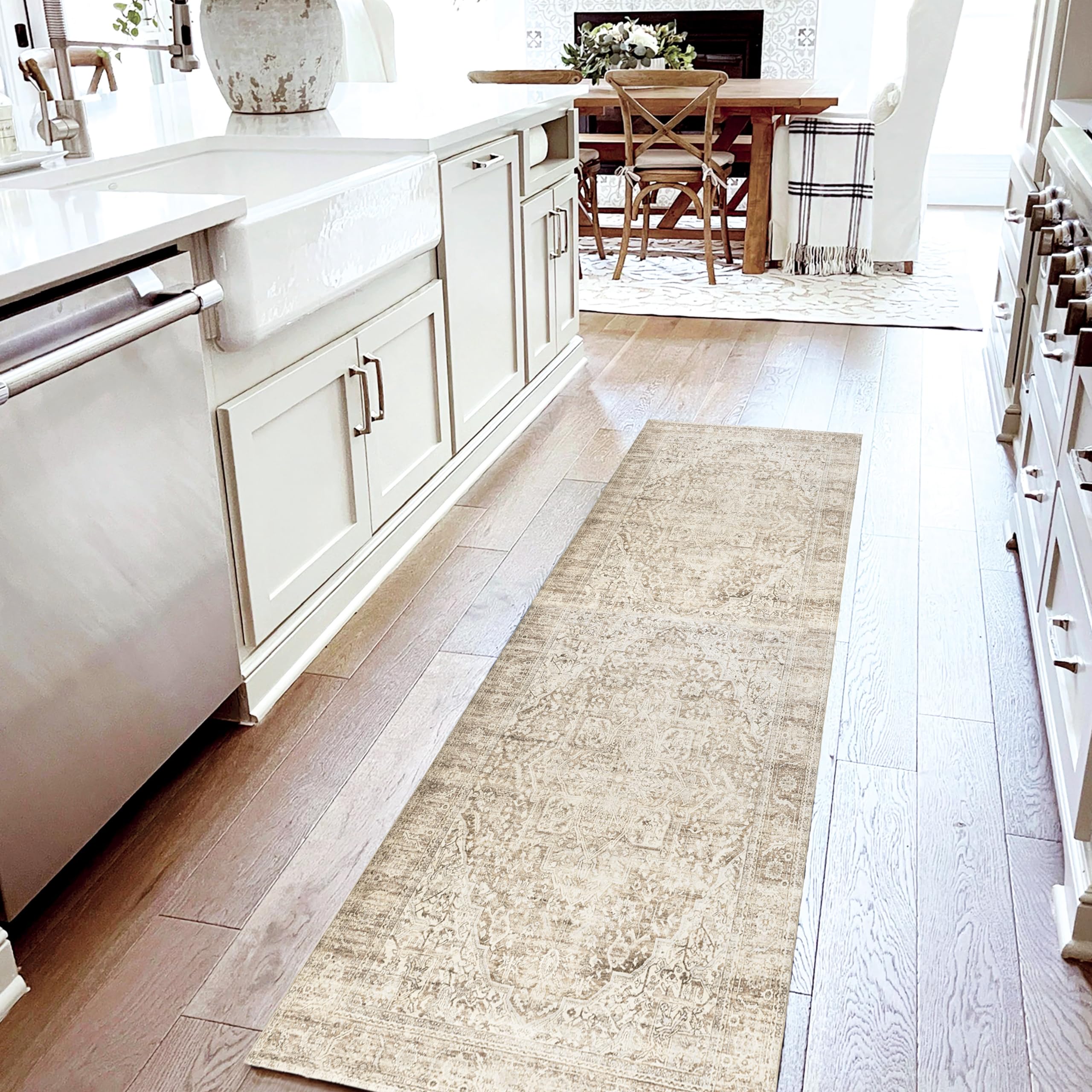 Amazon.com: Neutral Farmhouse Hallway Rug Runner 2x6 Washable Non Slip ...