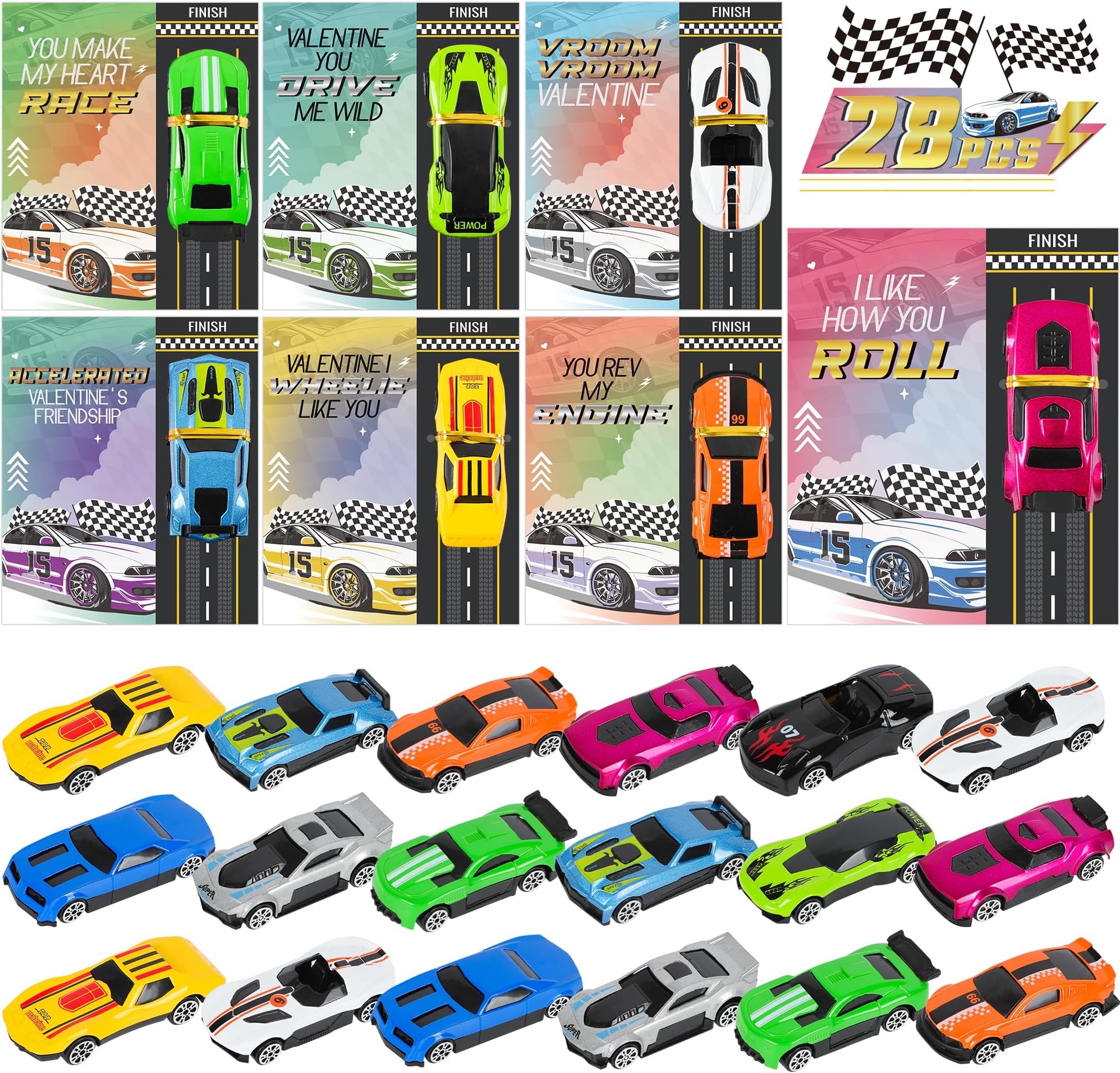 Amazon.com: Zonon 36 Pieces Valentine's Day Cards Kids Race Cars ...
