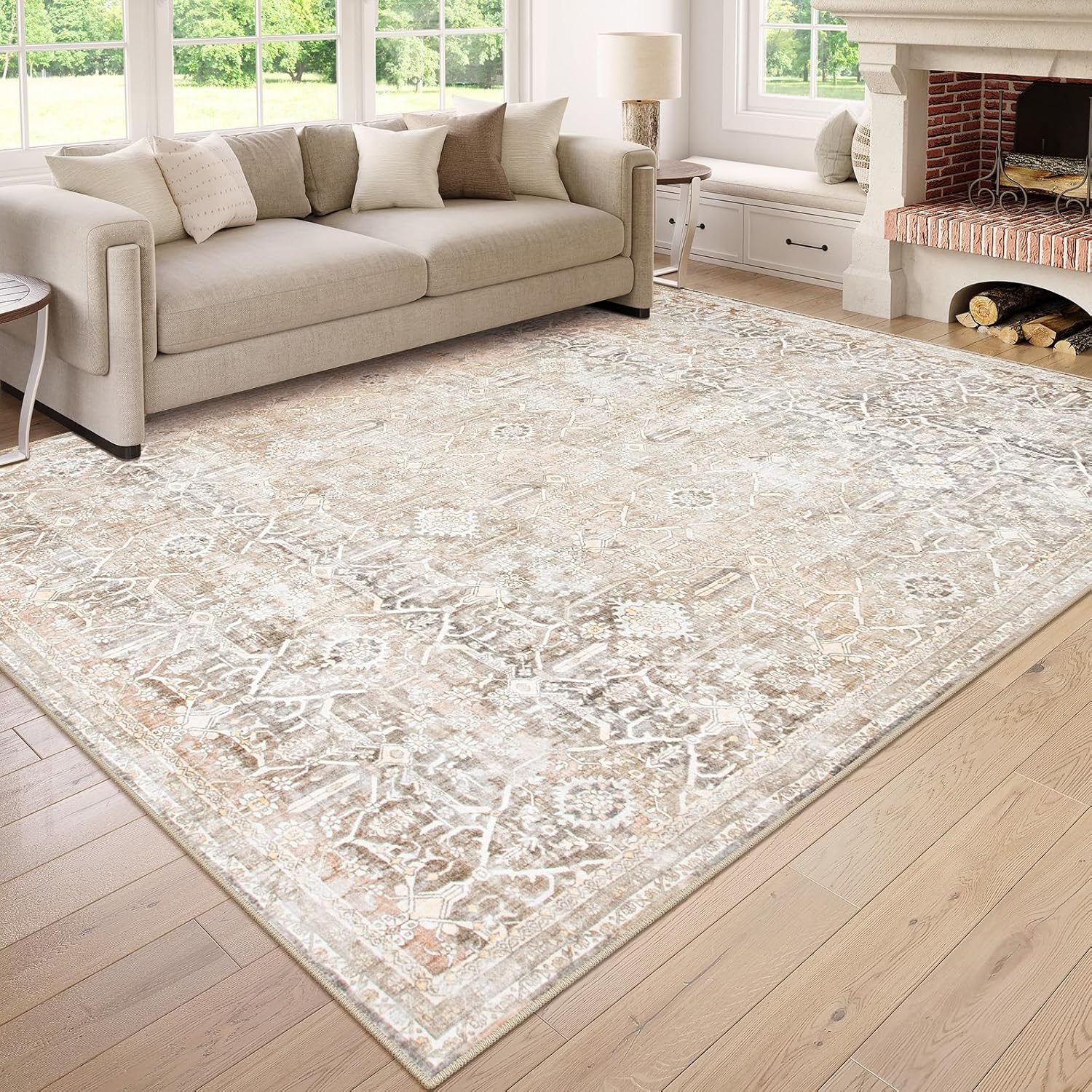 Amazon.com: Large Area Rug for Living Room 9x12, Neutral Boho Washable ...