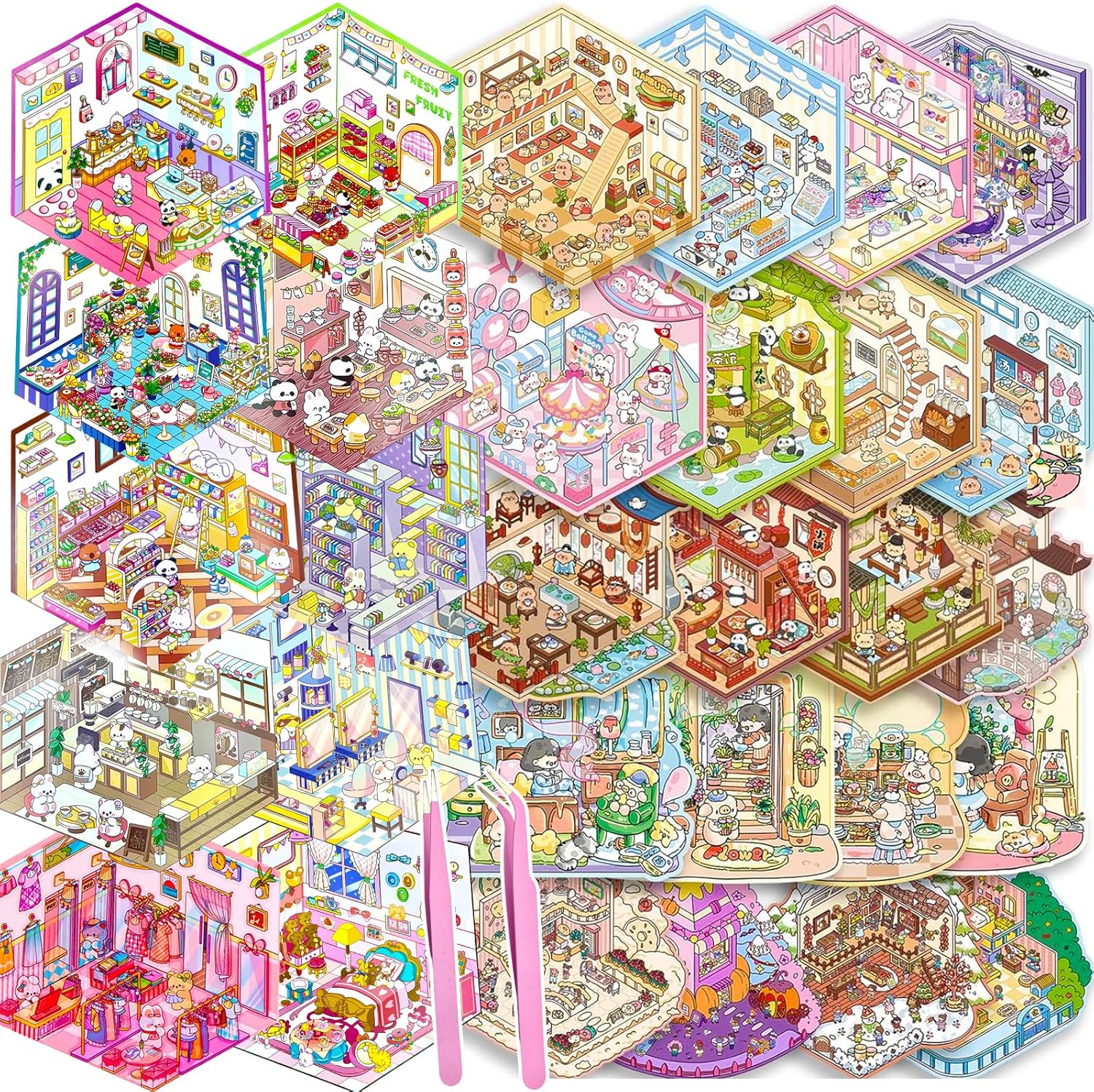 Amazon.com: 30 Sets DIY 3D House Stickers Kit Non-Toxic & Safe 3D ...