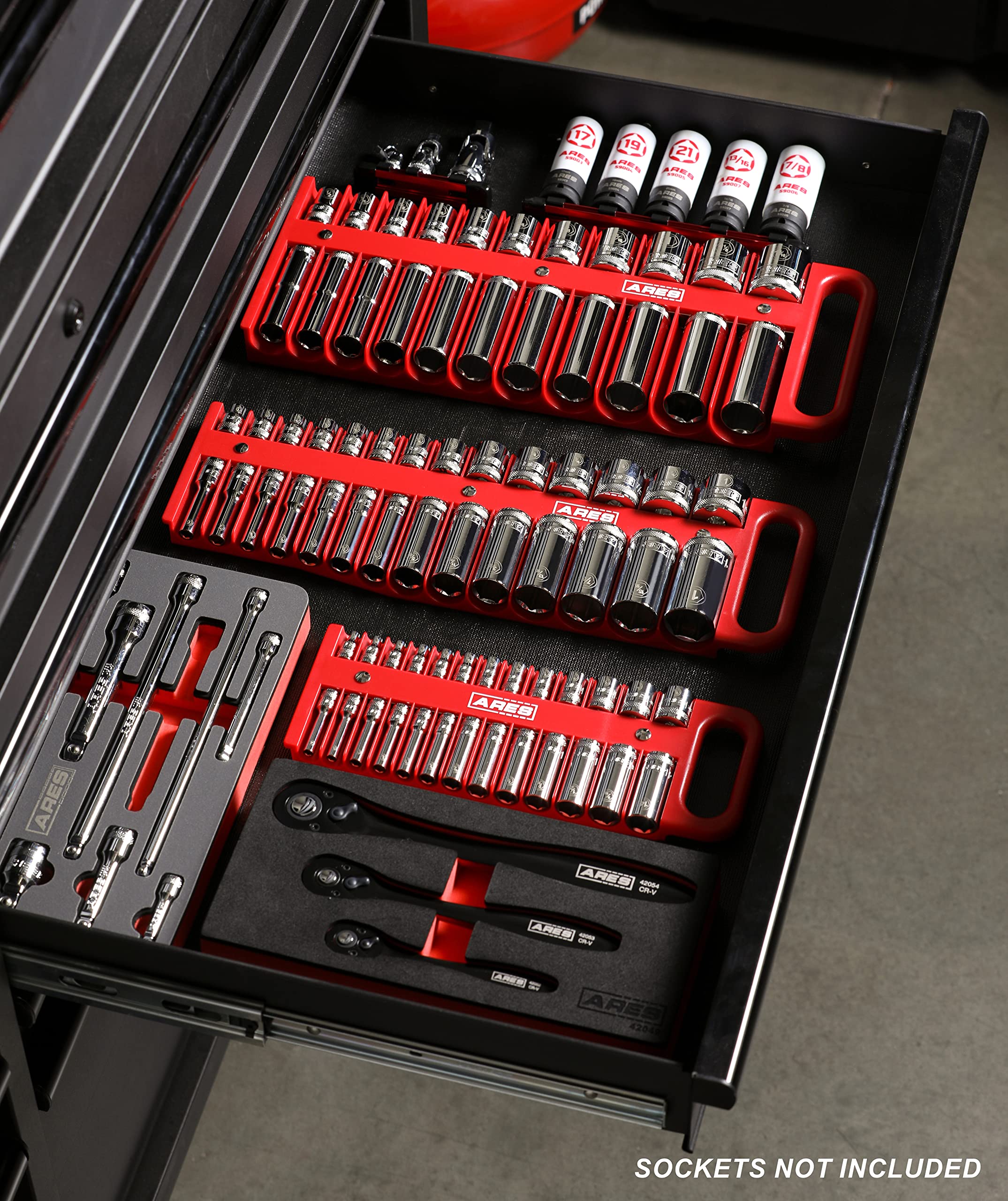 ARES 60161-3-Piece Red Magnetic Socket Holder Set - 1/4-Inch, 3/8-Inch ...
