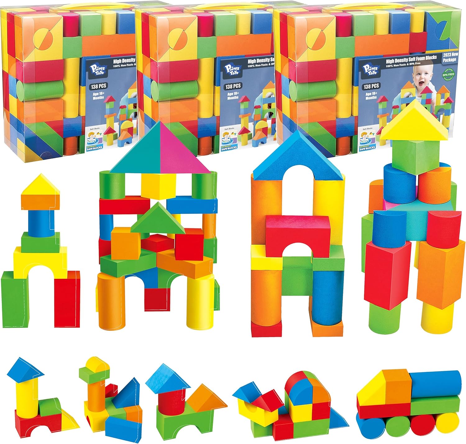 Amazon.com: Pairez Toys 357 Pieces Foam Building Blocks for Toddlers ...