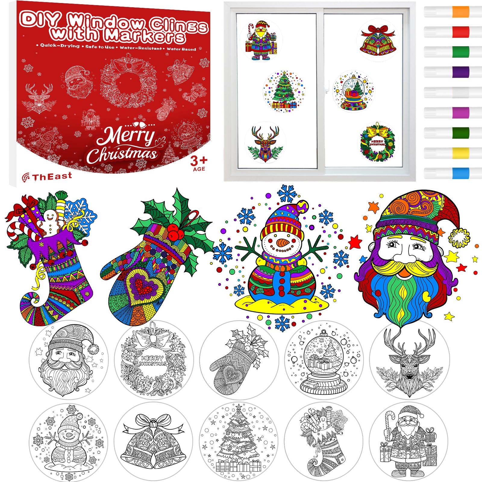 Amazon.com: ThEast 10 Sheets Window Art Kit for Kids, Color Your Own ...