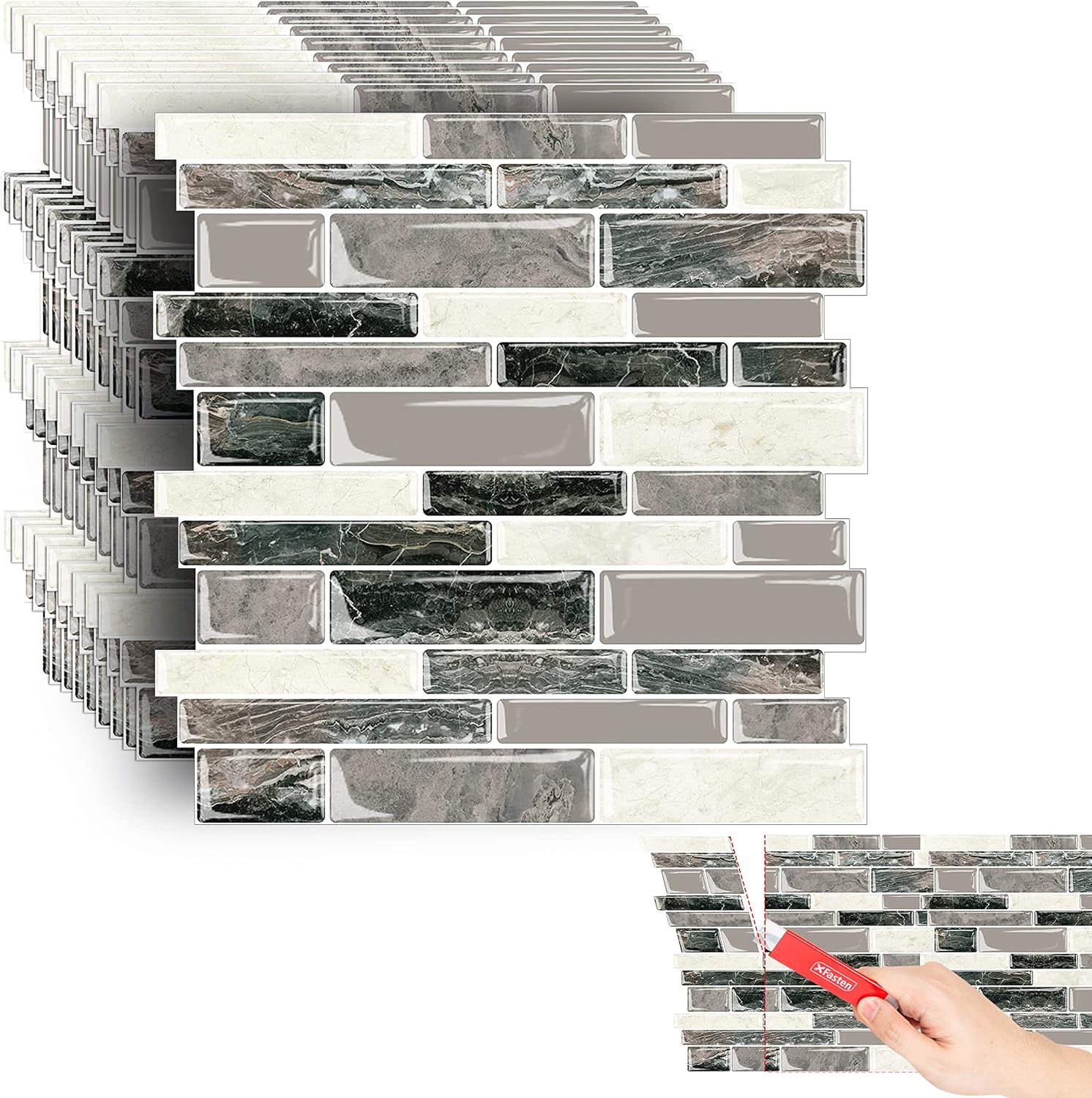 XFasten Peel and Stick Backsplash for Kitchen 10pcs 12” x 12” w/Mini ...