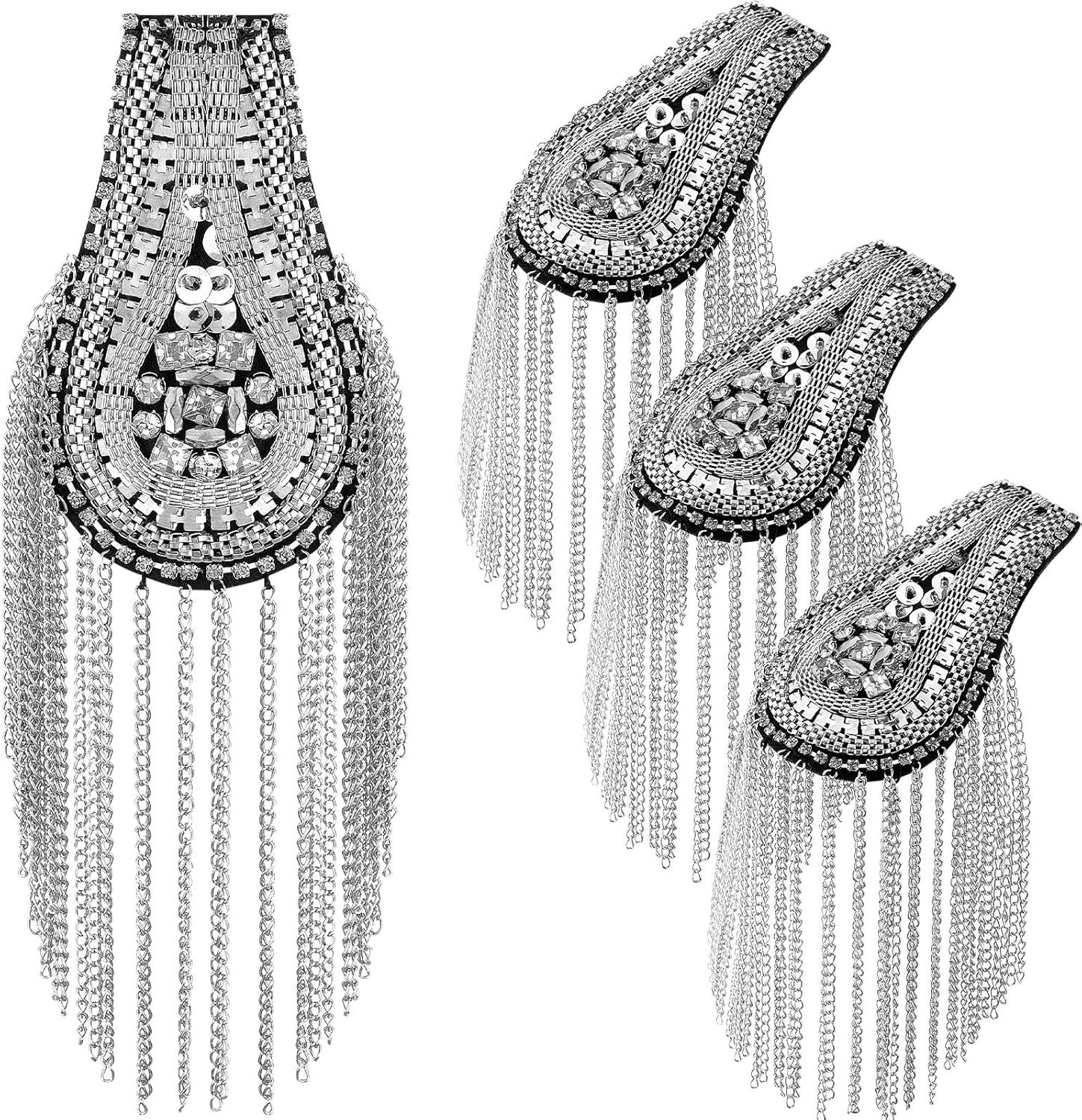 4 Pieces Metal Tassel Link Chain Epaulet Beaded Crystal Shoulder Boards ...