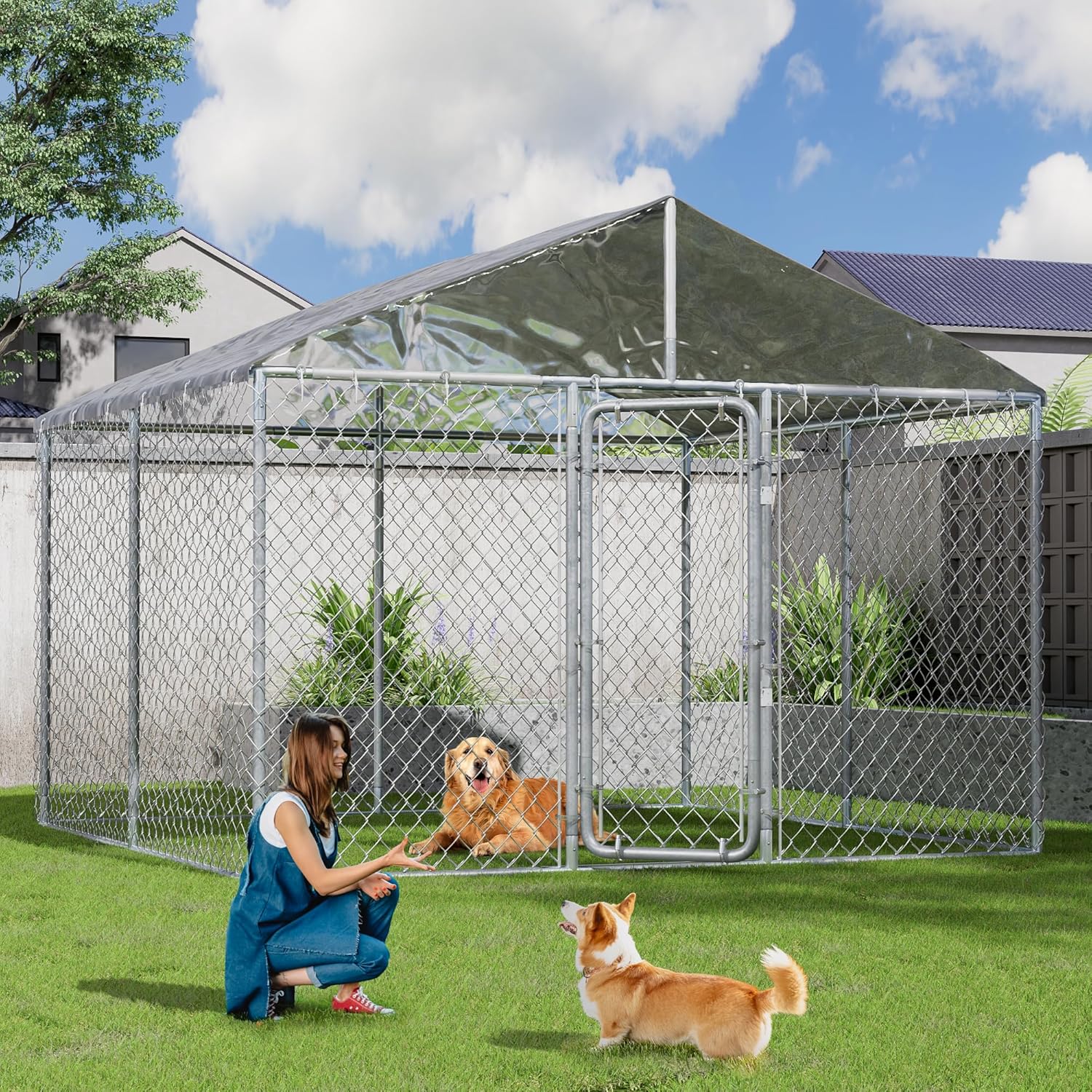 Amazon.com: Decomax 10 FT Large Outdoor Dog Kennel with Roof Heavy Duty ...