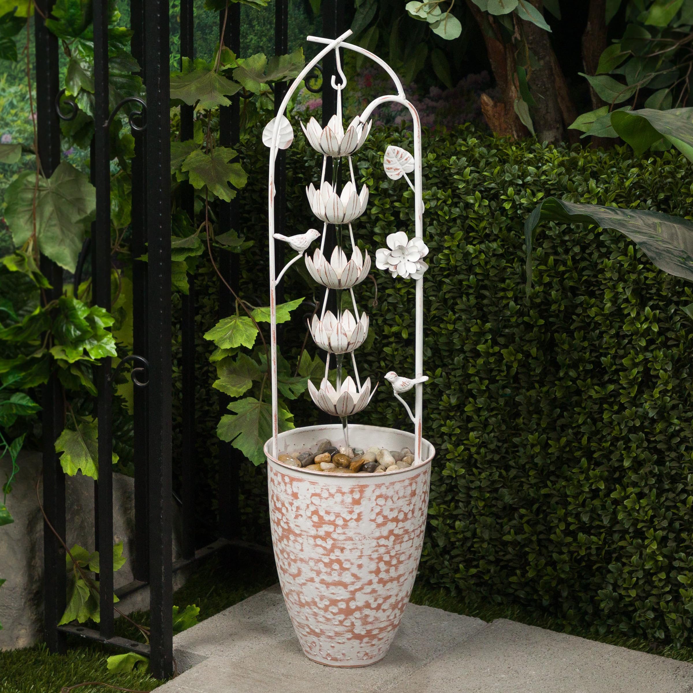 Alpine Corporation YHL866 Metal Rustic Fountain with Flower, Waterfall ...