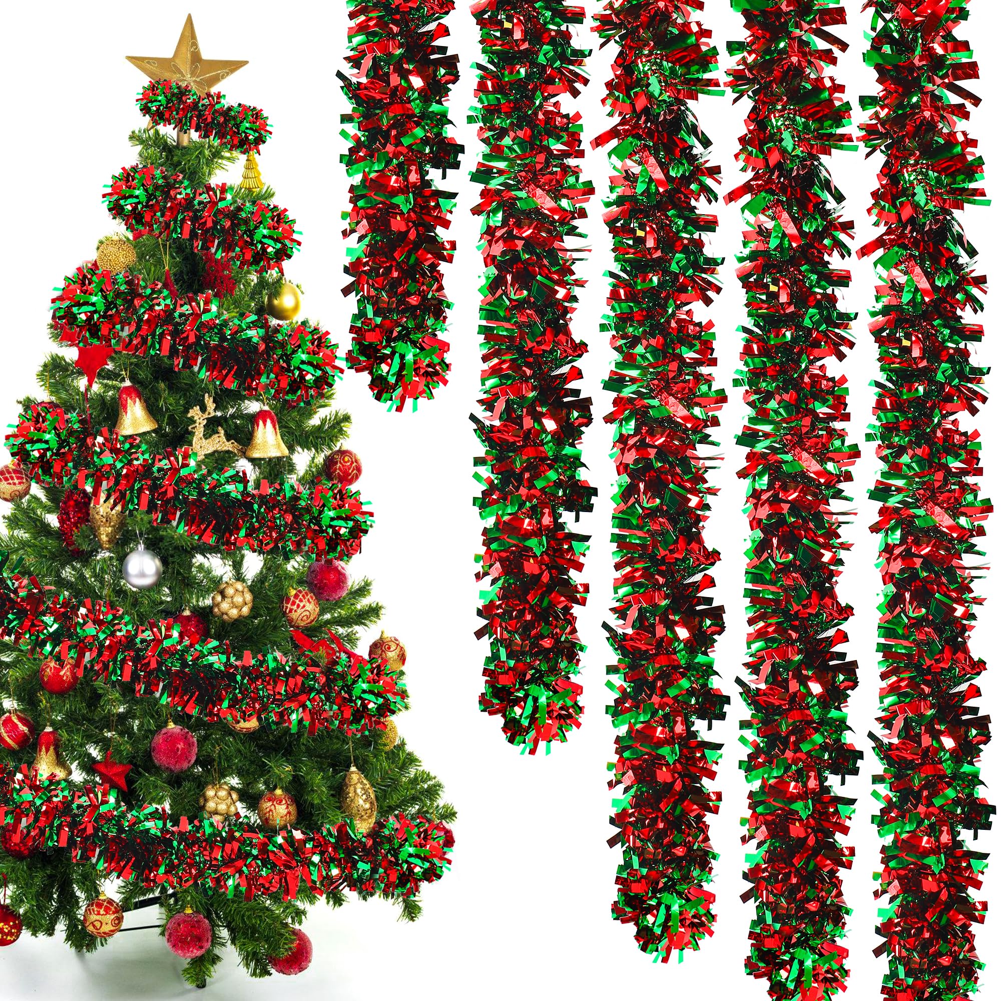 Amazon.com: 50 Ft Christmas Tinsel Garland Red and Green Metallic Twist ...