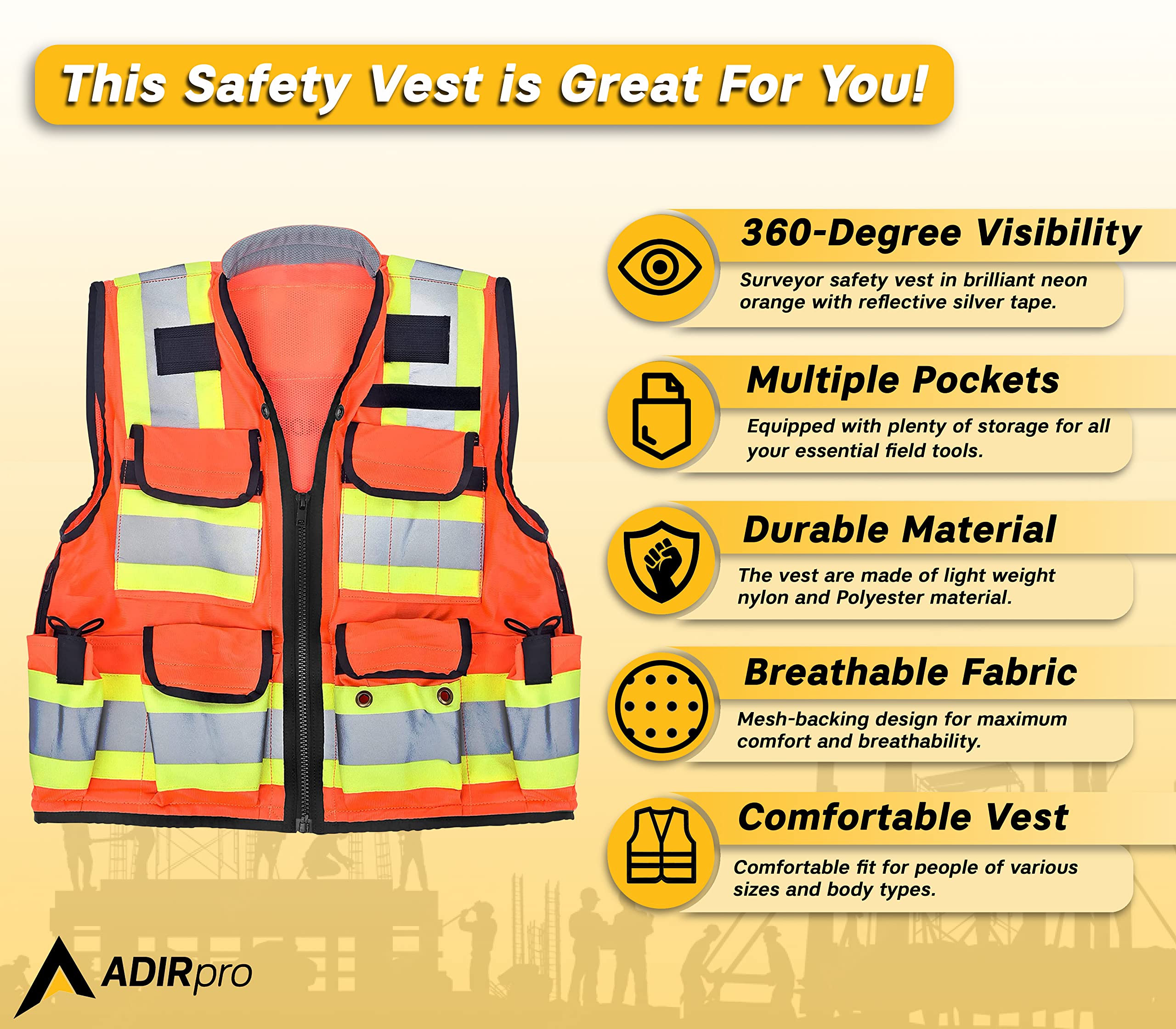 Snapklik.com : AdirPro Surveyor Safety Vest