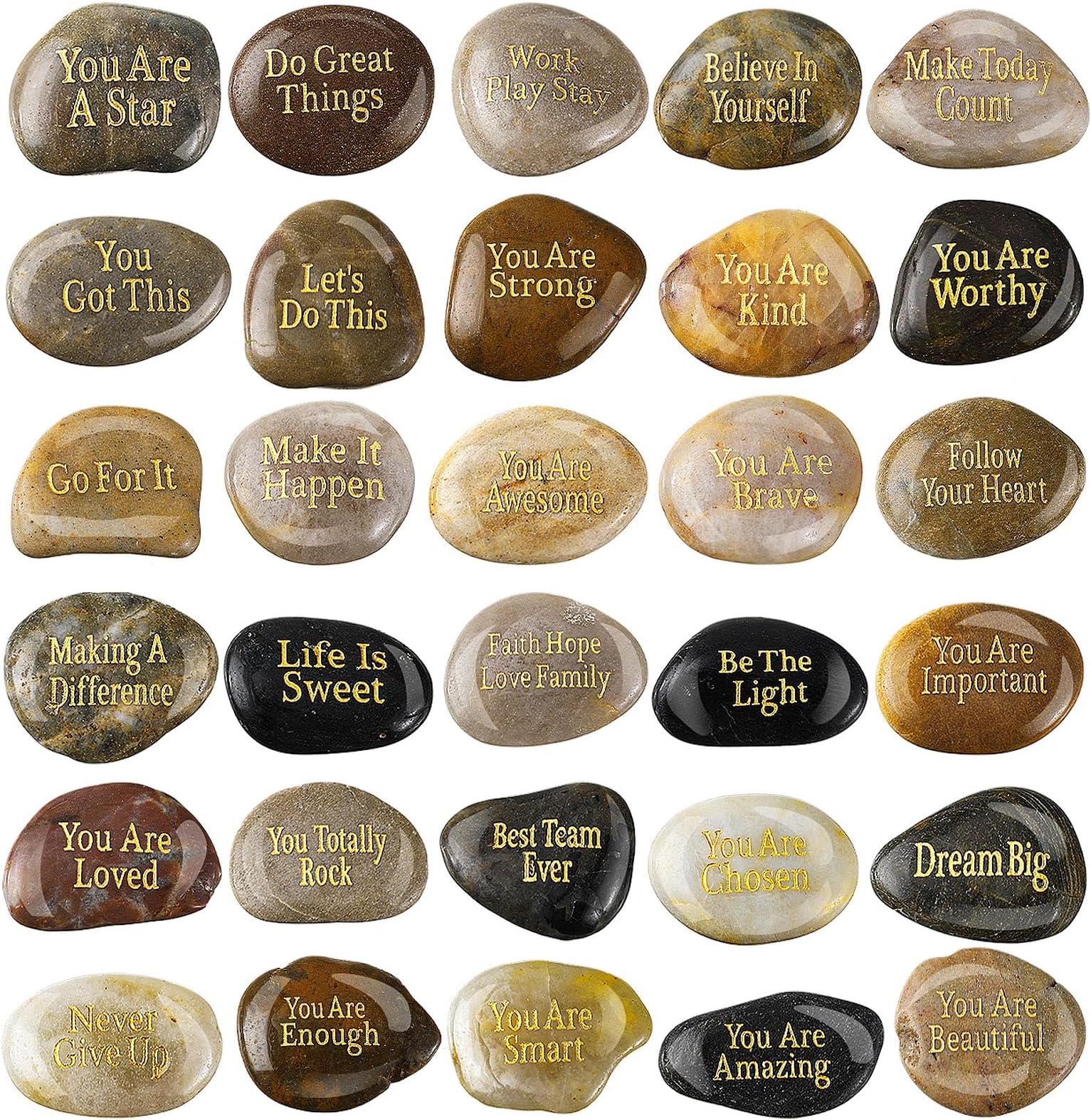 Amazon.com: Sasylvia 30 Pcs Inspirational Stones Different Words ...