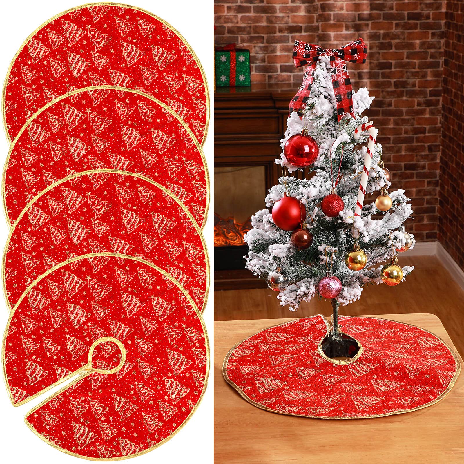 Amazon.com: 4 Pieces 15 Inches Mini Christmas Tree Skirt Red and Gold ...