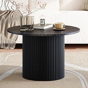 Round Ribbed Coffee Table with Cylindrical Bottom and Corrugated Table ...