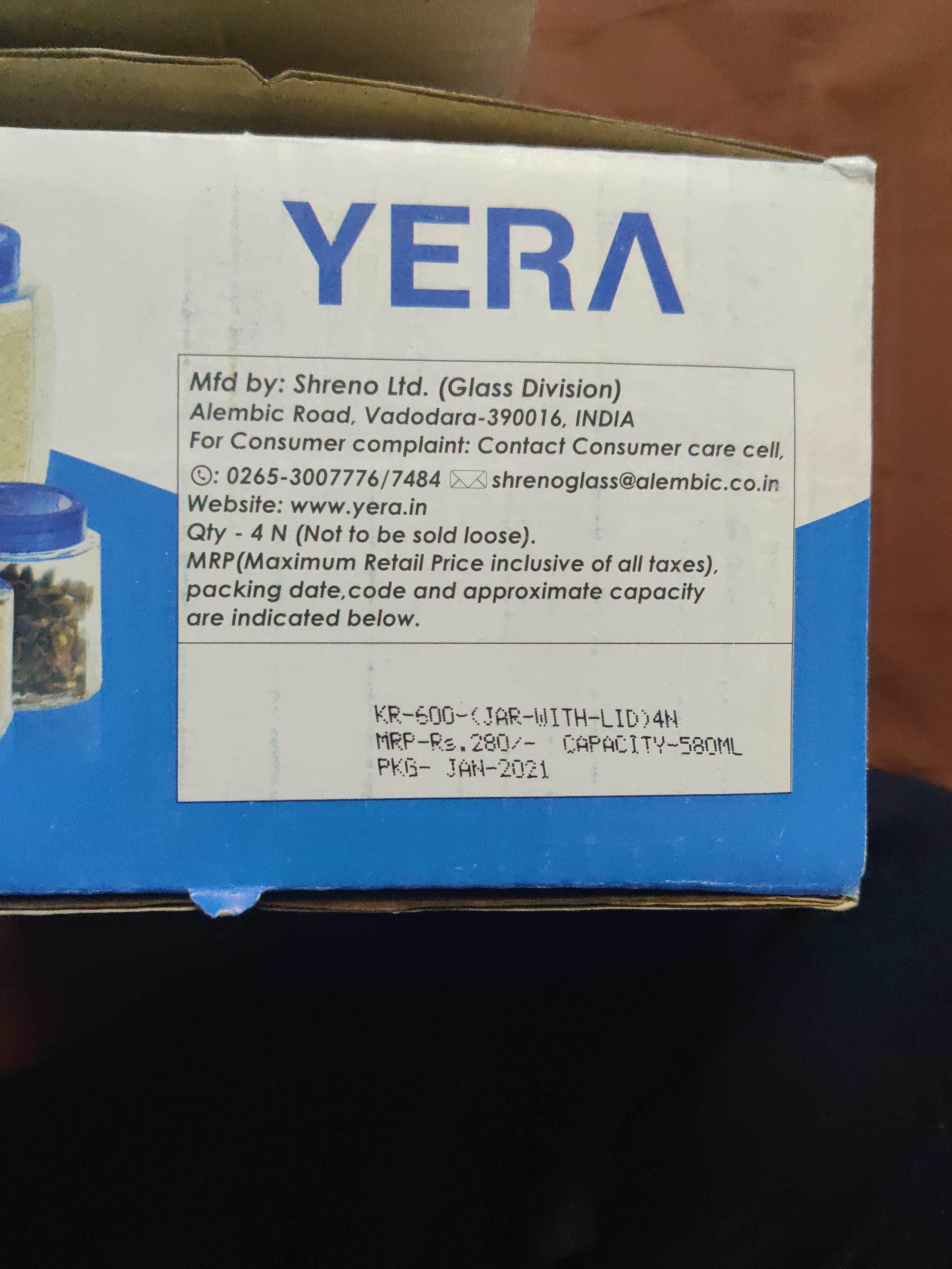 Buy Yera Glass Pantry Jars- 580 ml, 4 Pieces | Clear, Durable & Elegant ...