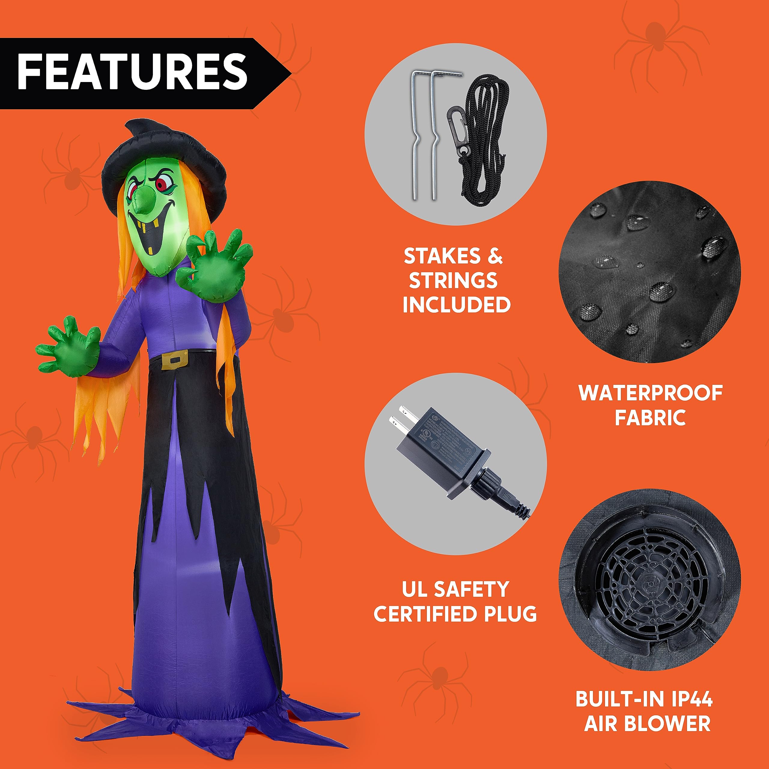Joiedomi 12 FT Tall Halloween Inflatable Witch with Built-in LED Lights ...