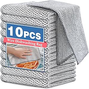 Amazon.com: 10 Pcs Wire Dishwashing Rag, Double-Layer Non Scratch Wire ...