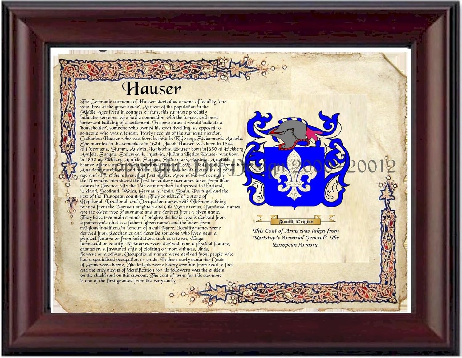Amazon.com: Hauser Coat of Arms/ Family Crest on Fine Paper and Family ...
