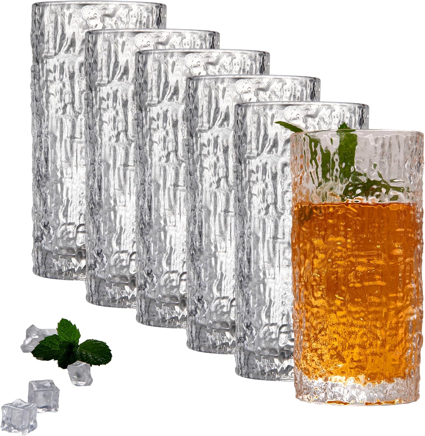 Amazon.com | BAJSMWQ Ribbed Drinking Glasses Set of 6,10 oz Vintage ...