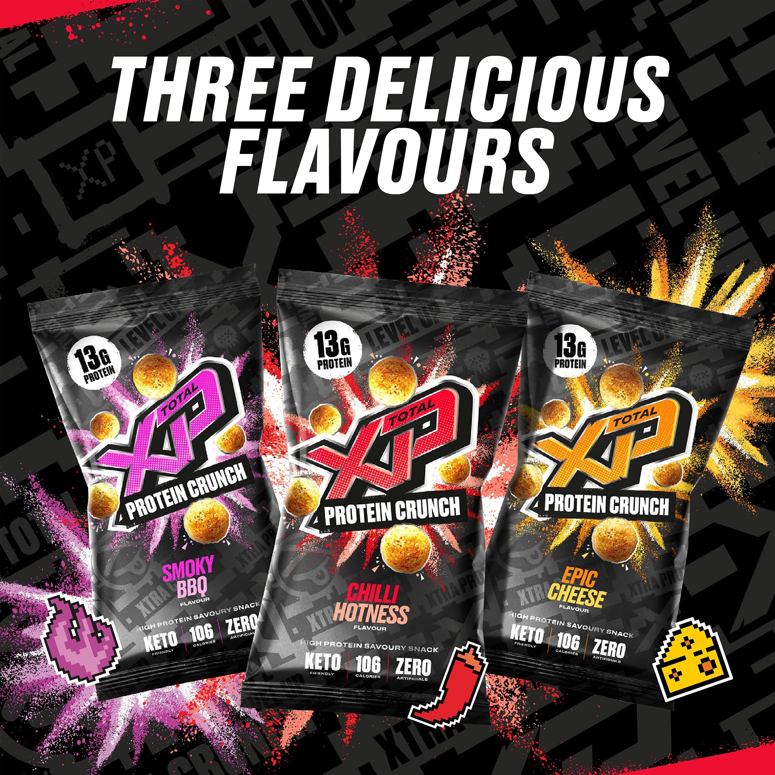 TOTAL XP Protein Crunch Chilli Hotness 12 x 24g, Protein Crisps, Keto ...