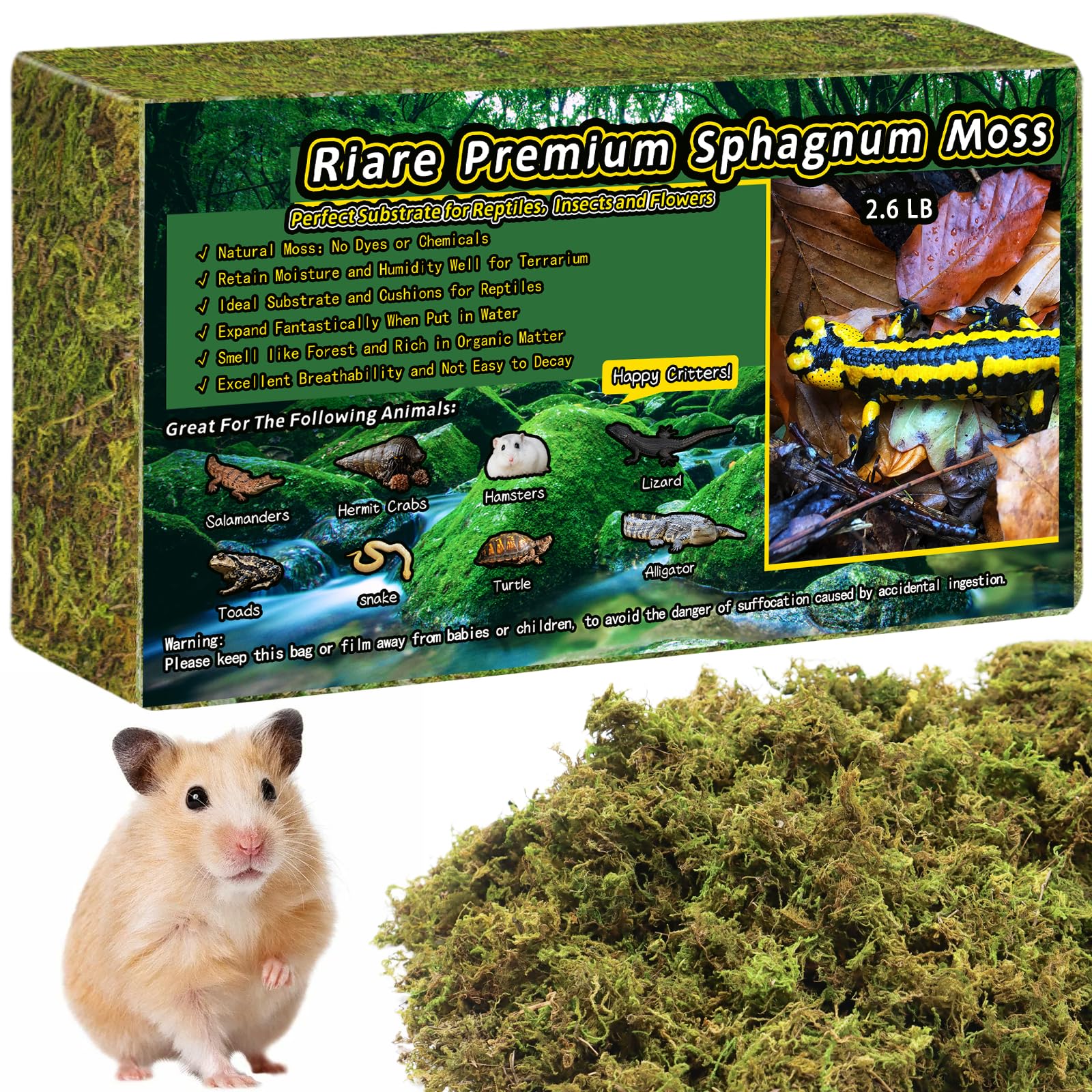 Amazon.com : Riare 2.6LB Premium Sphagnum Moss for Reptiles- 100QT ...