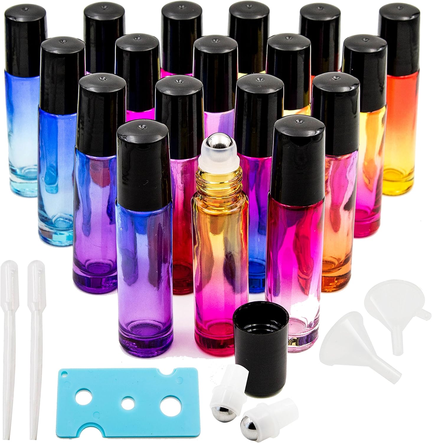Youngever 18 Pack 10ML Rainbow Color Essential Oil Roller Bottles with ...