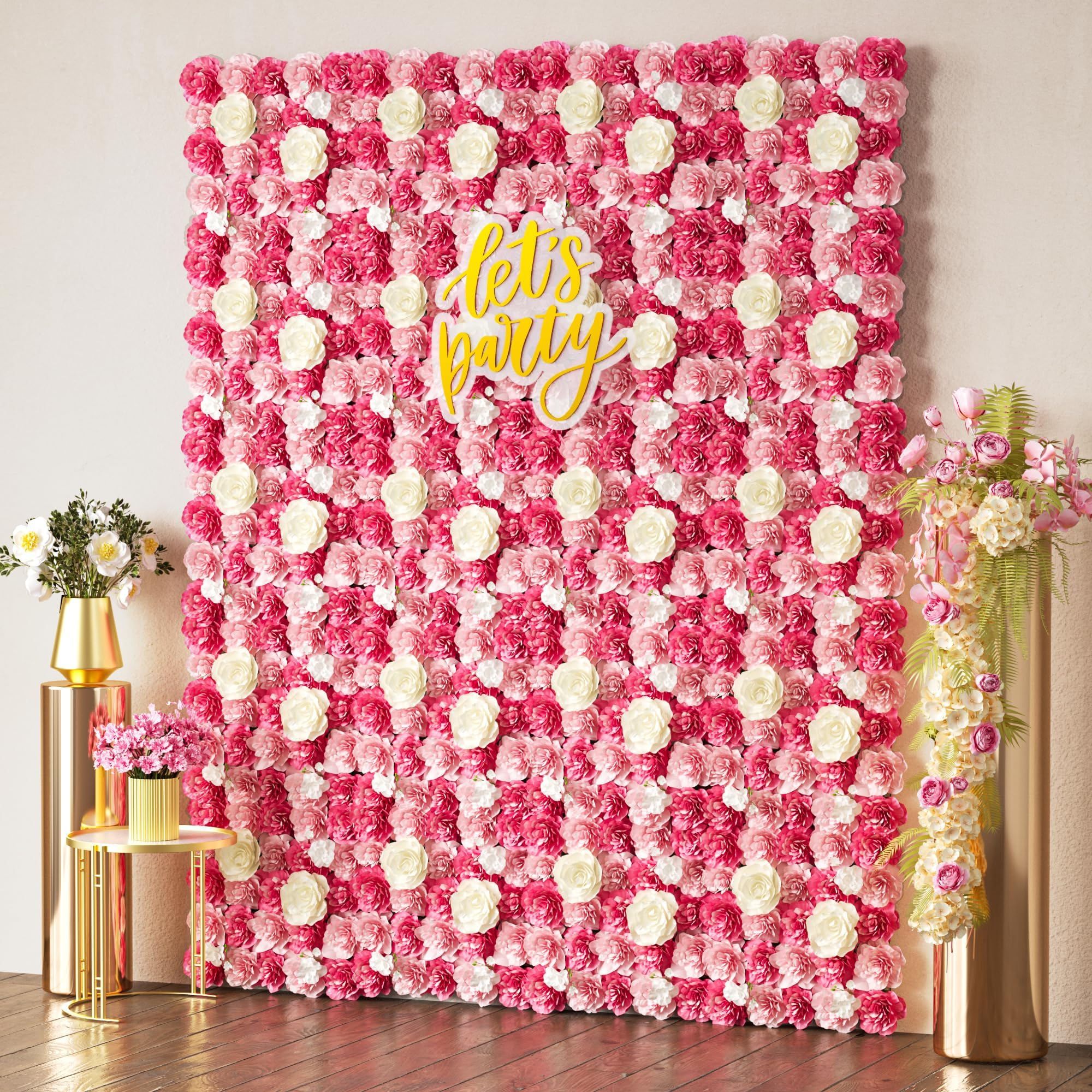 Amazon.com : COKAOBE Pink Flower Wall Panels Backdrop, 12PCS 15x15 Inch ...