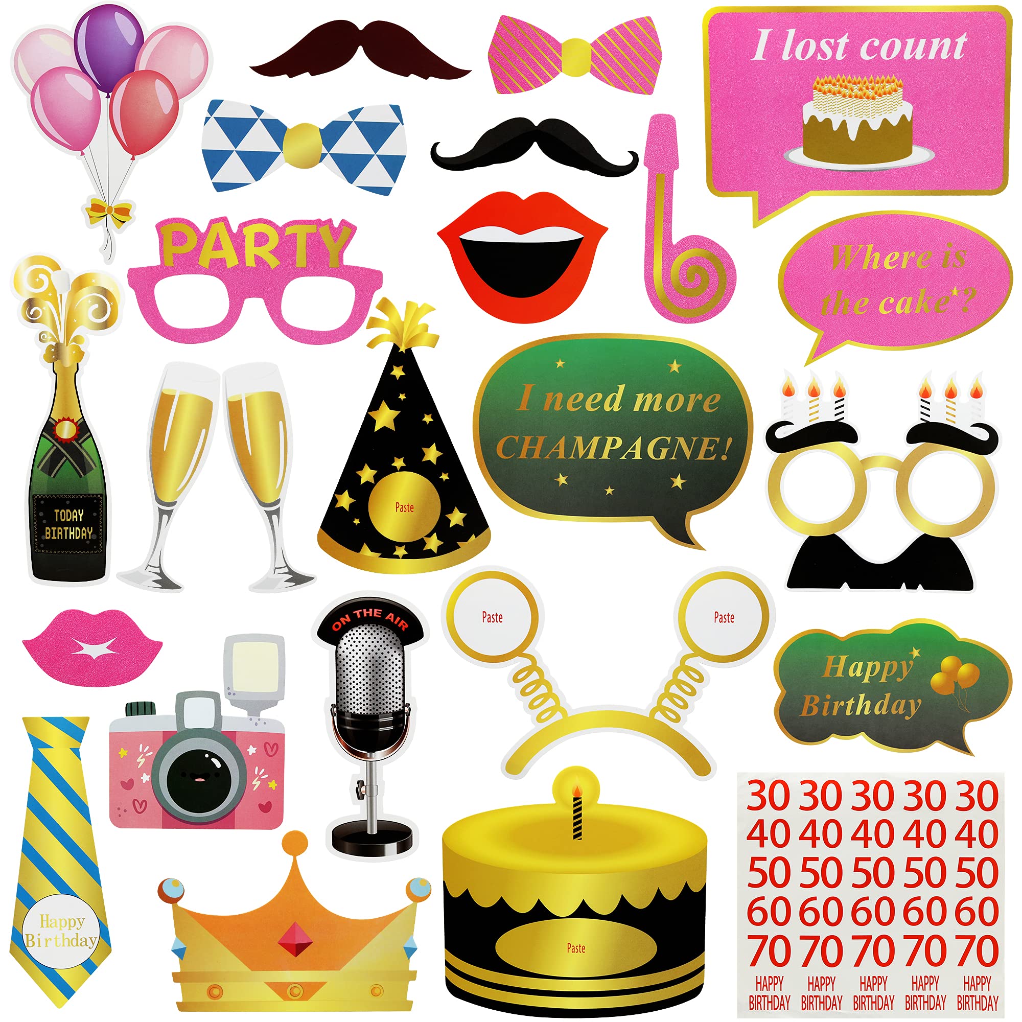 Buy Photo Booth Props Birthday, 24 Pieces Funny Photo Booth Props with ...