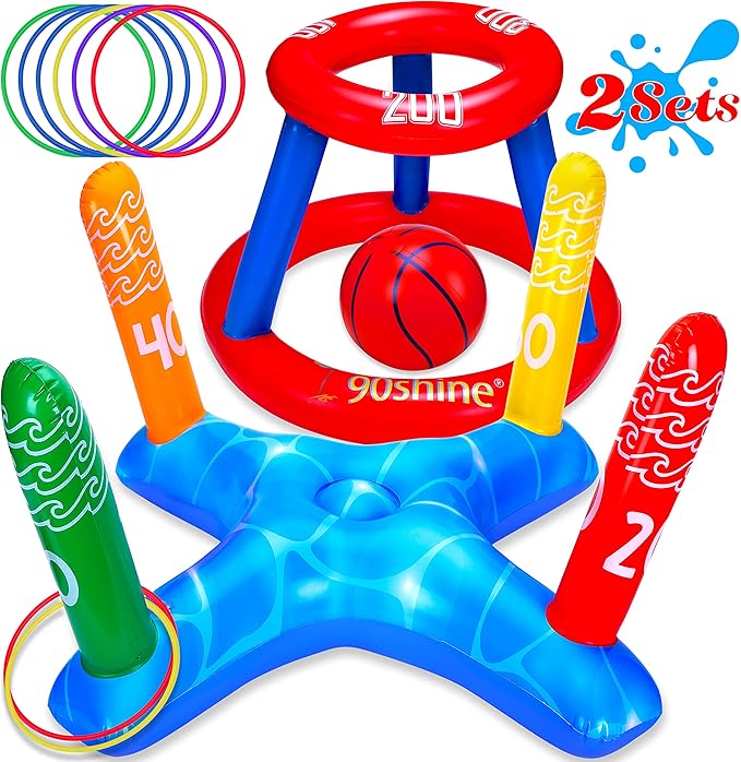 Amazon.com: 90shine Pool Toys Games Set - Floating Basketball Hoop ...