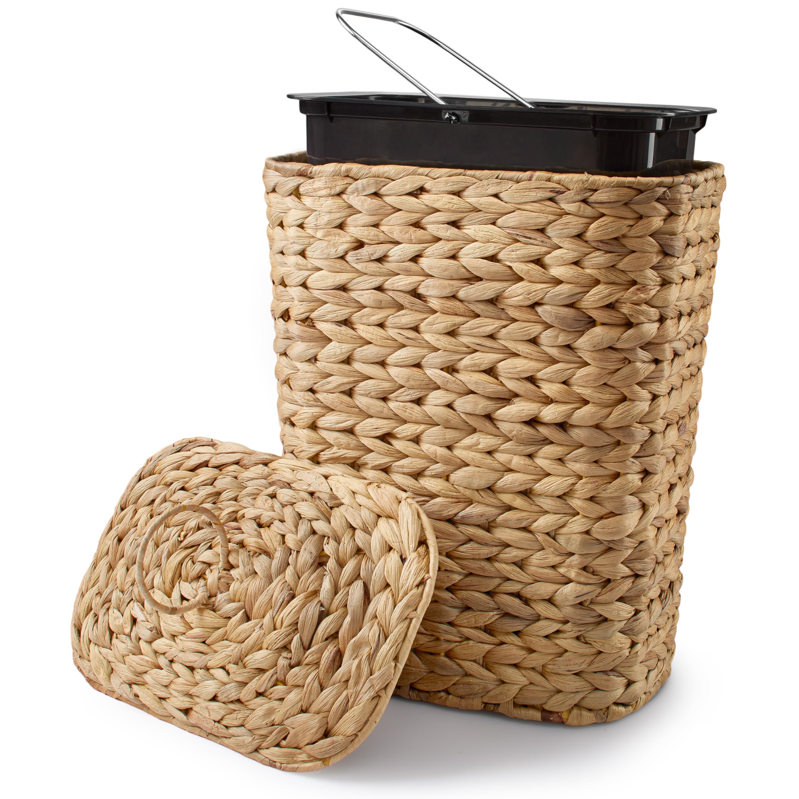 Bedroom Trash Can 5 Liters Wicker Waste Basket With Lid - Water ...